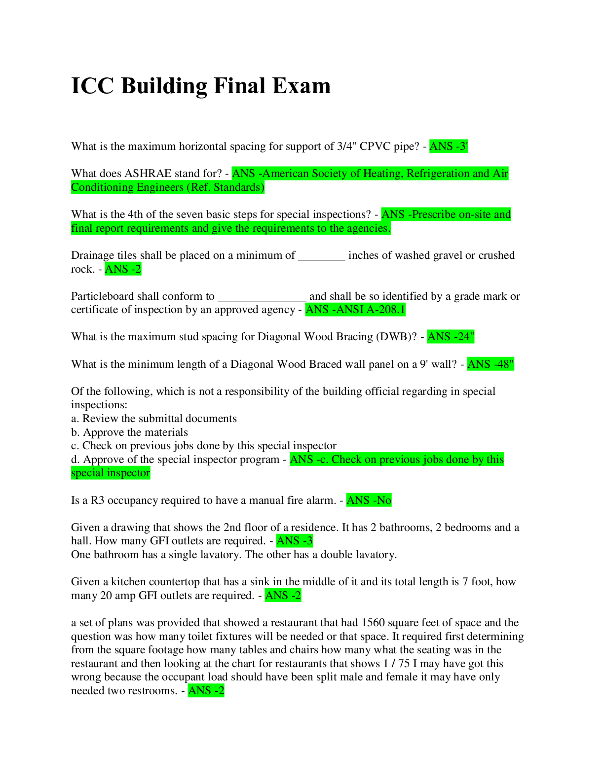 ICC Building Final Exam / WITH COMPLETE SOLUTIONS - Scholarfriends