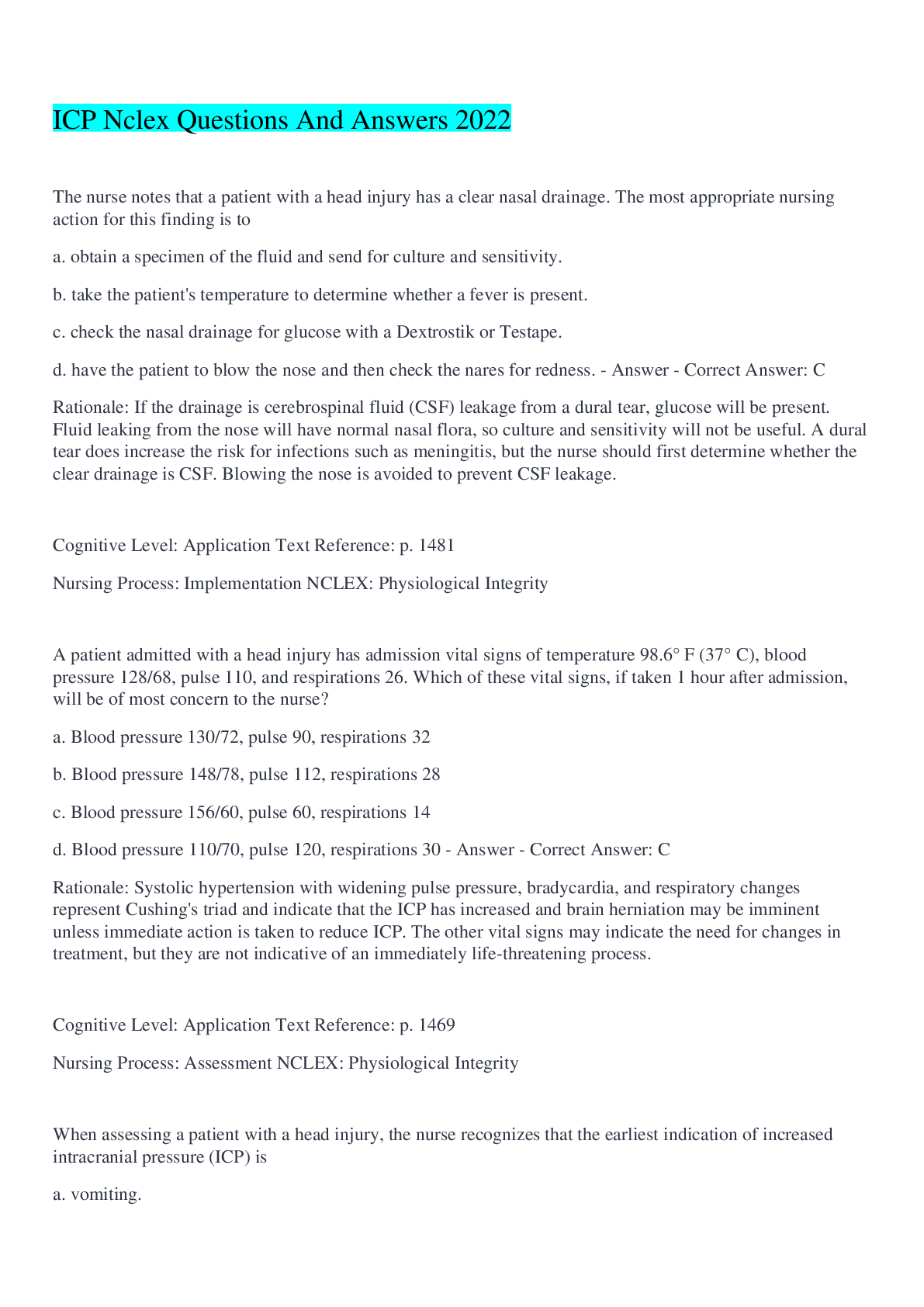 ICP Nclex Questions And Answers 2022 - Scholarfriends