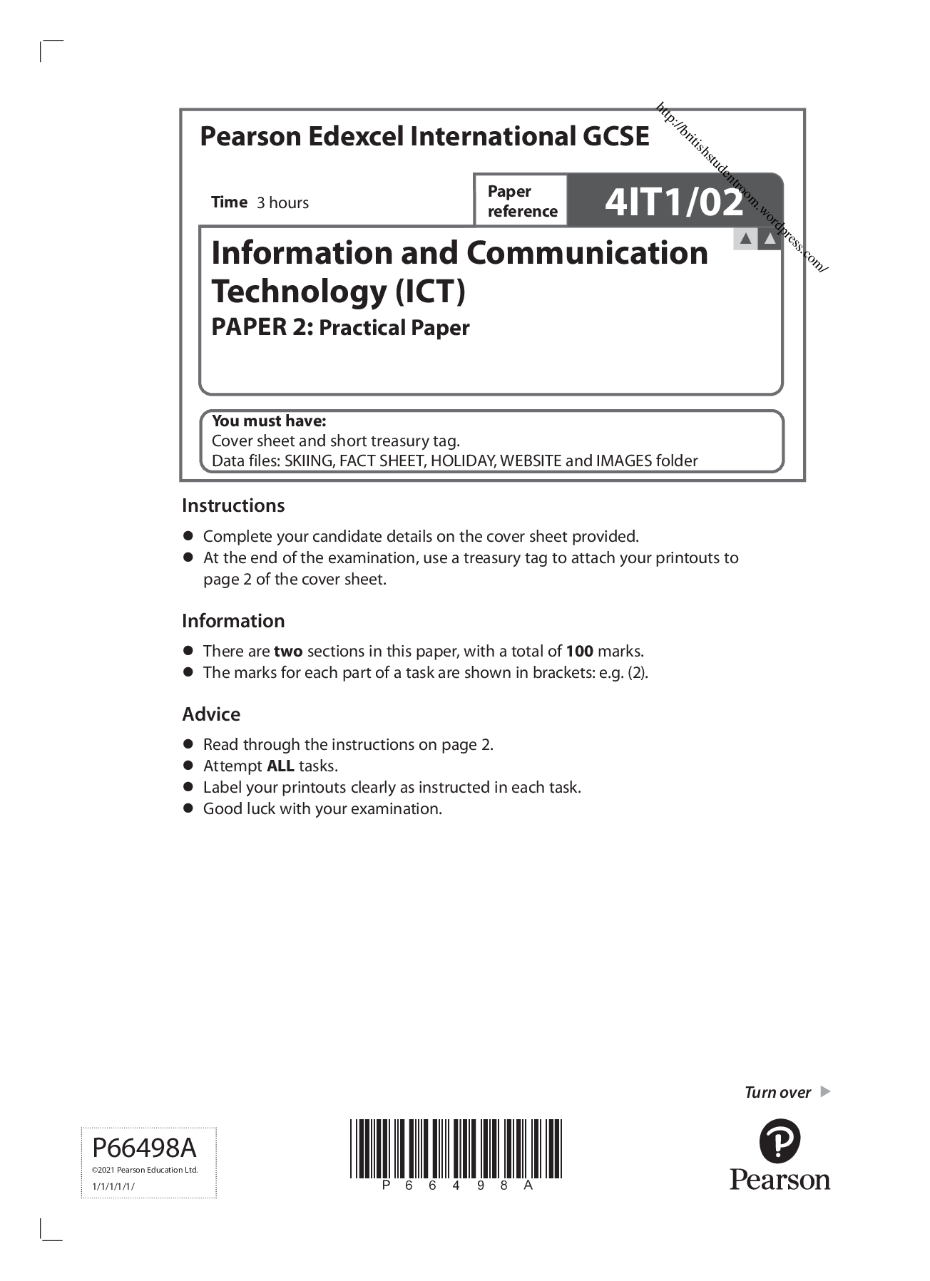 Pearson Edexcel International GCSE_ICT_4IT1/02 Question Paper June 2021 ...