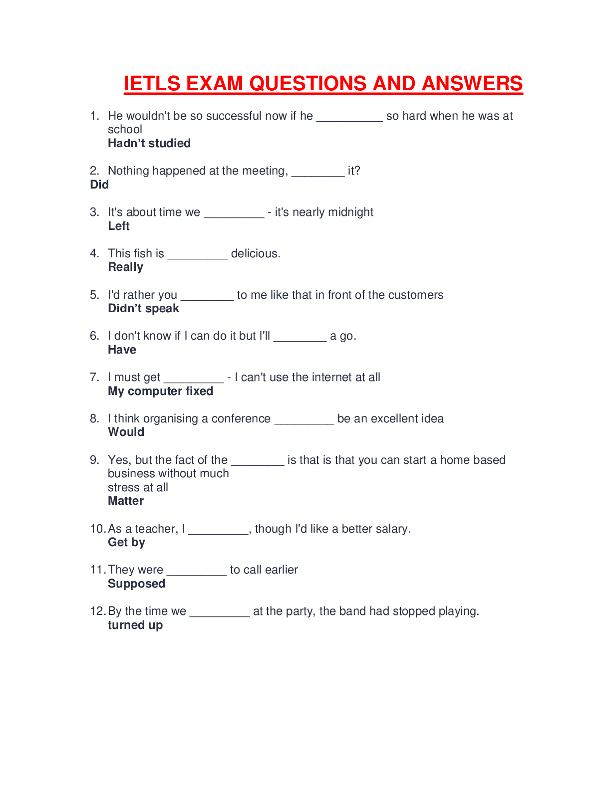 IETLS EXAM QUESTIONS AND ANSWERS – Scholarfriends - Scholarfriends