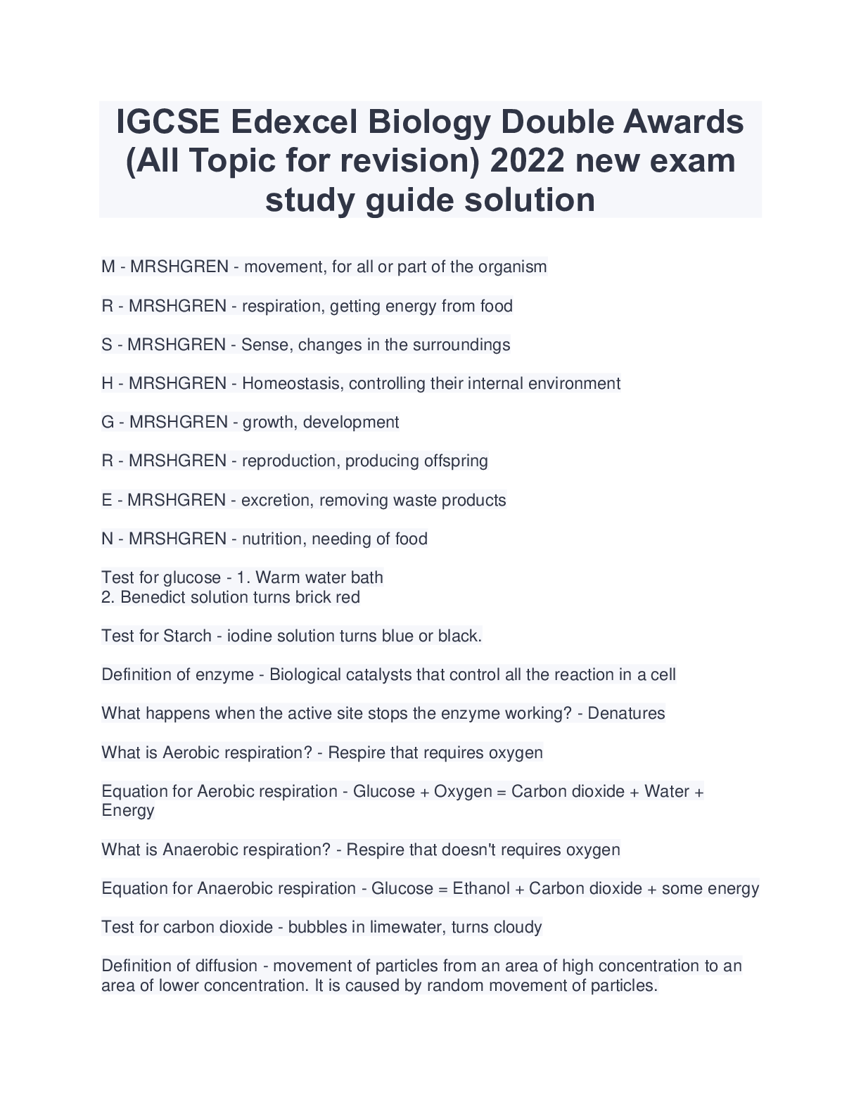 IGCSE Edexcel Biology Double Awards (All Topic for revision) 2022 new ...