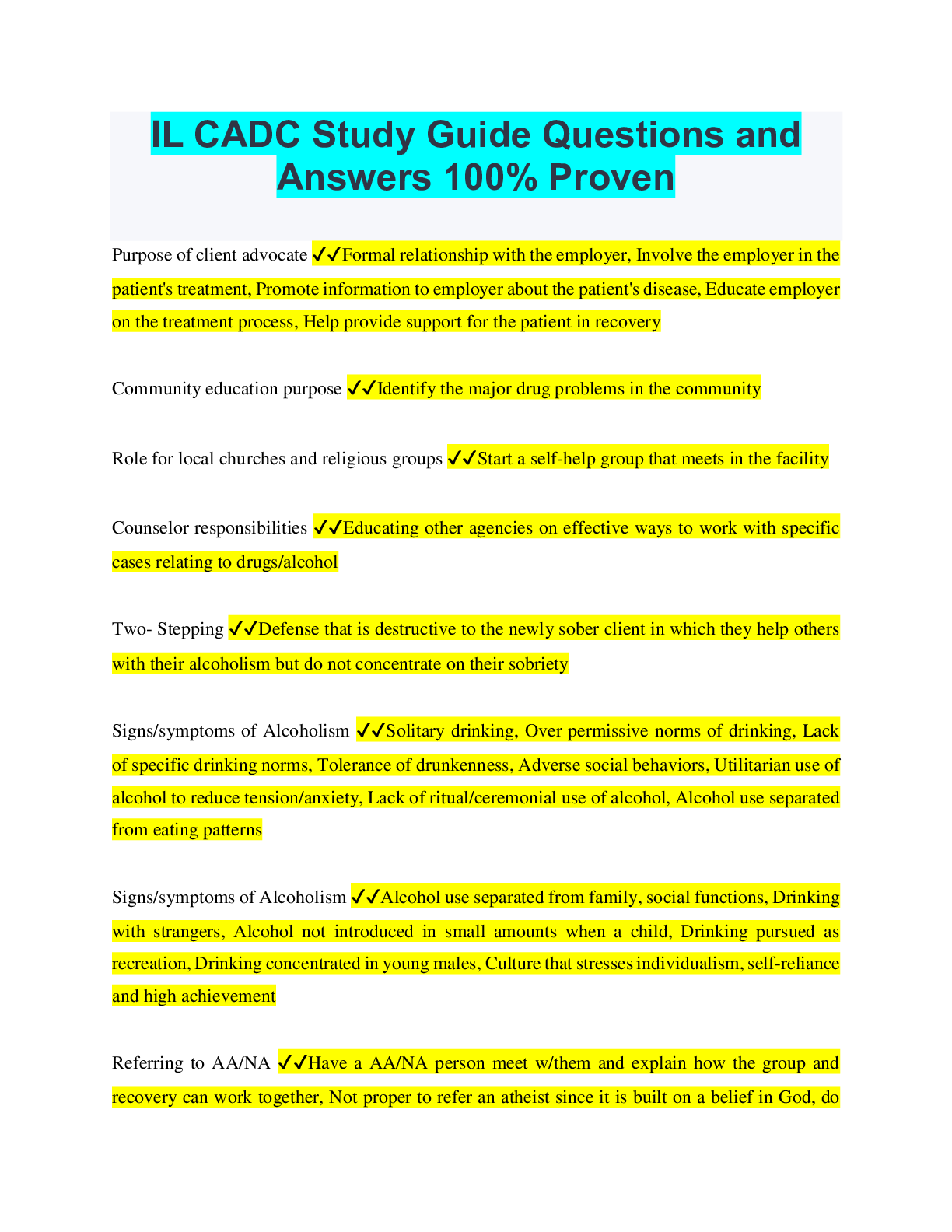 IL CADC Study Guide Questions and Answers 100% Proven - Scholarfriends