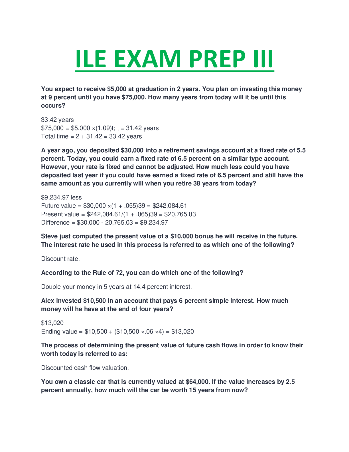 ILE FINAL EXAM PREP QUESTIONS AND ANSWERS COMPLETE GUIDE SOLUTION ...