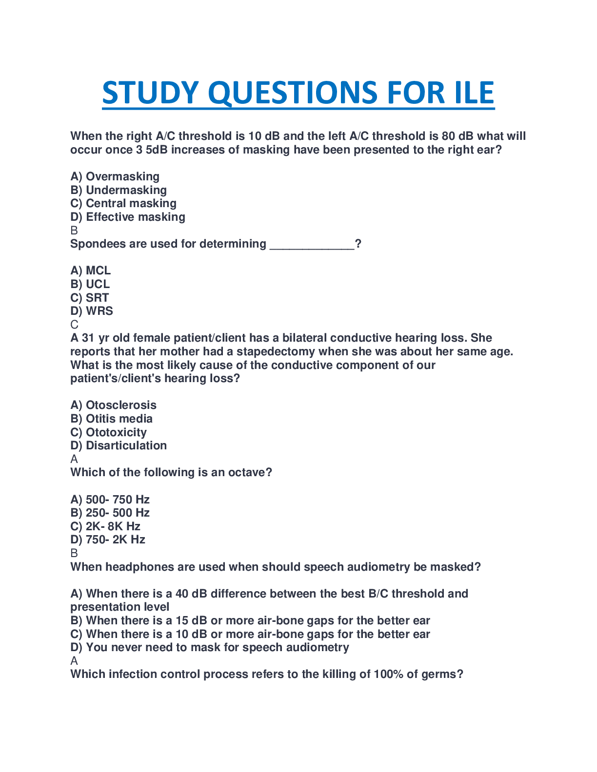 ILE STUDY QUESTIONS WITH ALL CORRECT AND VERIFIED ANSWERS. - Scholarfriends