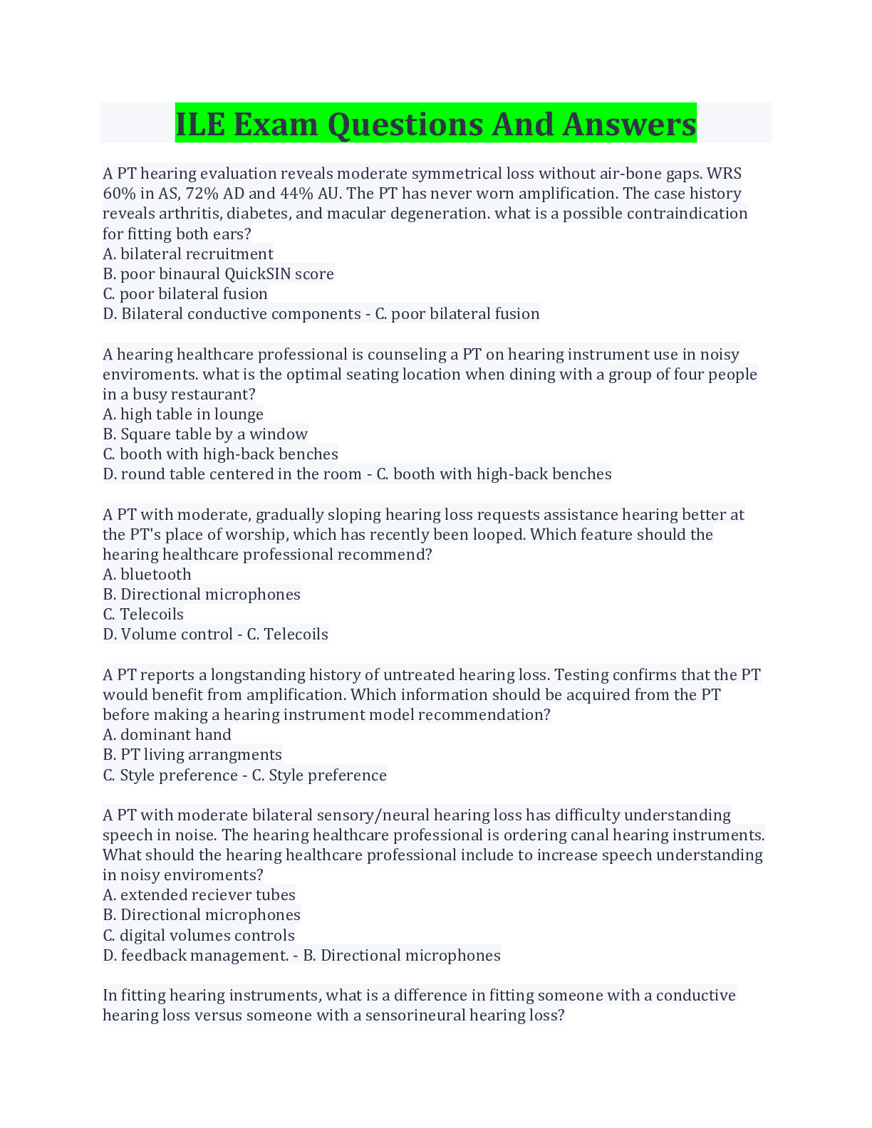 ILE Exam Questions And Answers Latest Update - Scholarfriends