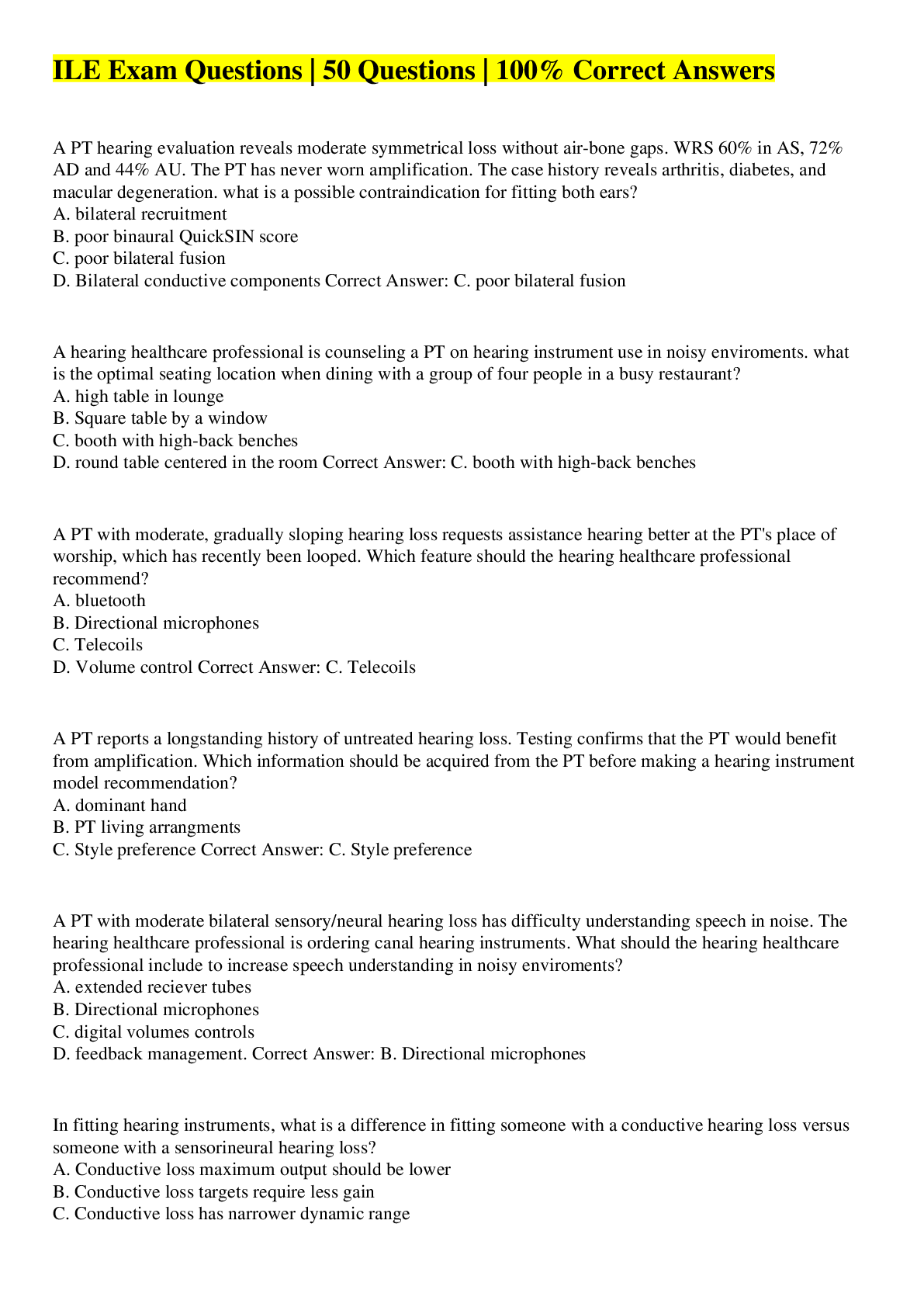 ILE Exam Questions | 50 Questions | 100% Correct Answers - Scholarfriends