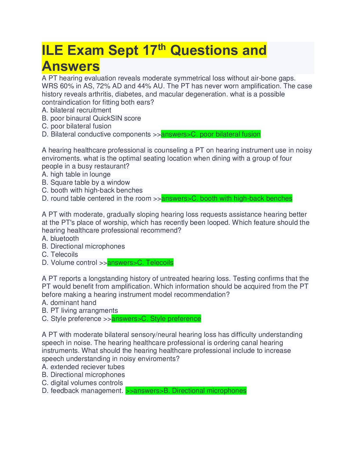 ILE Exam Sept 17th Questions and Answers - Scholarfriends