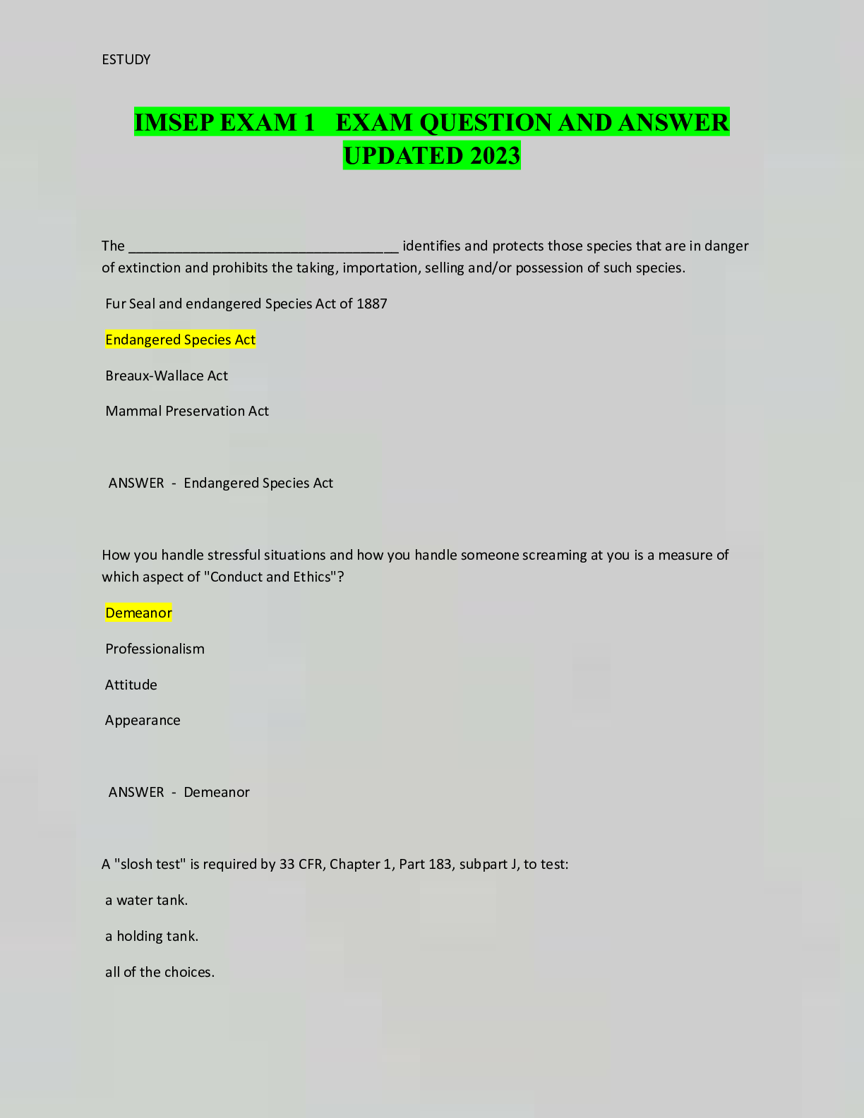 IMSEP Exam 1 Questions And Answers – Scholarfriends - Scholarfriends