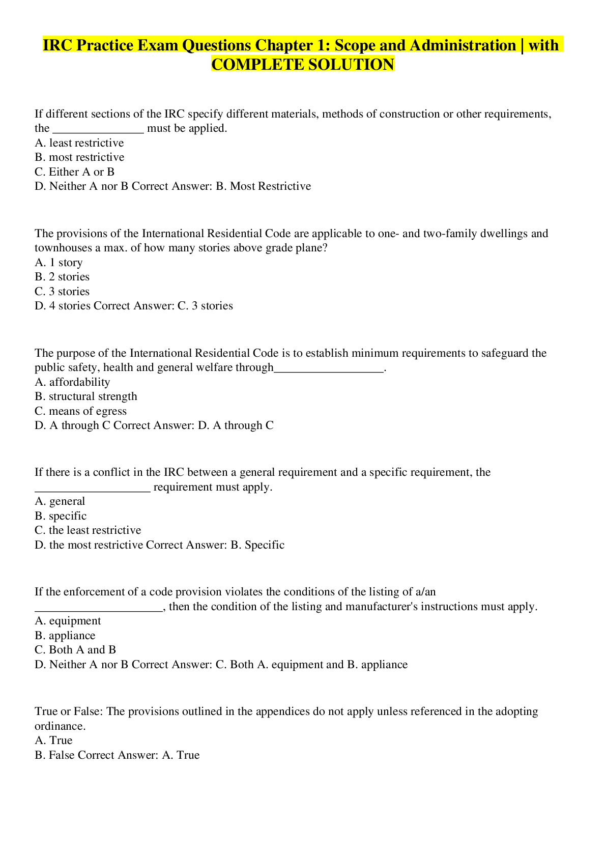 IRC Practice Exam Questions Chapter 1: Scope and Administration | with ...