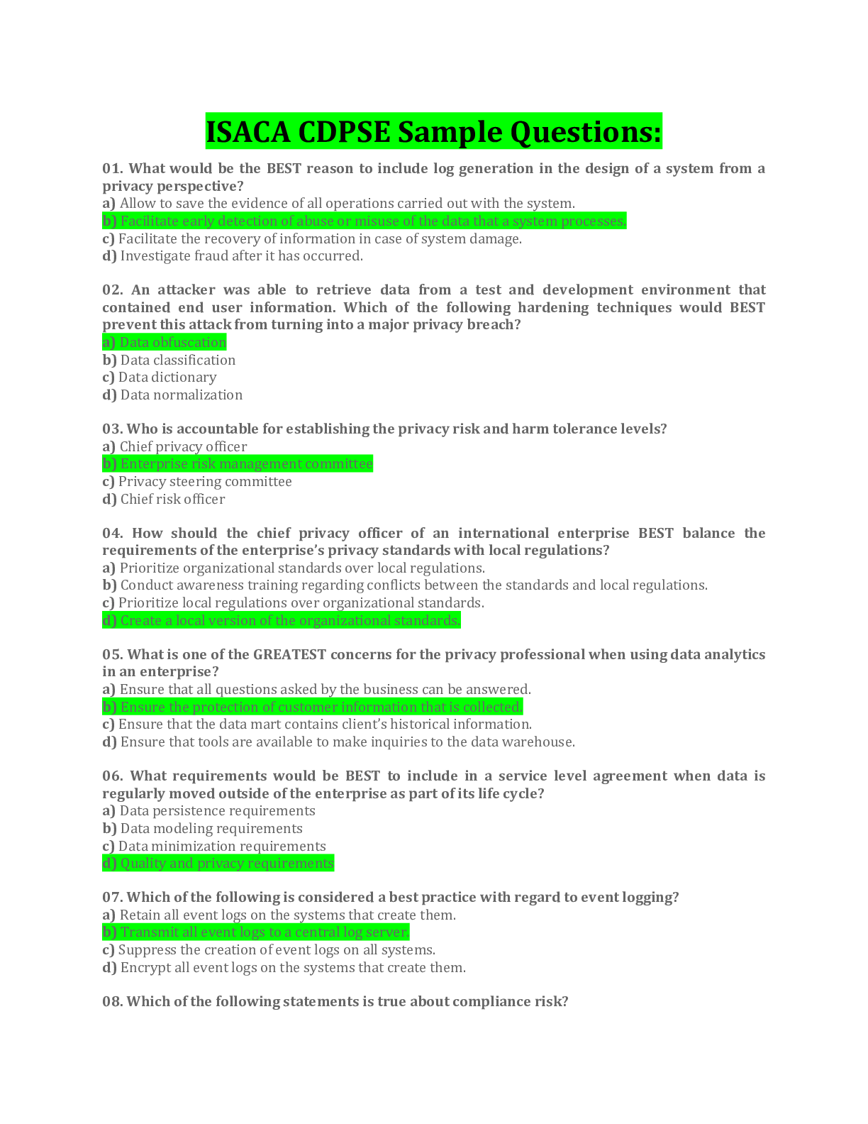 ISACA CDPSE Sample Questions And Answers - Scholarfriends