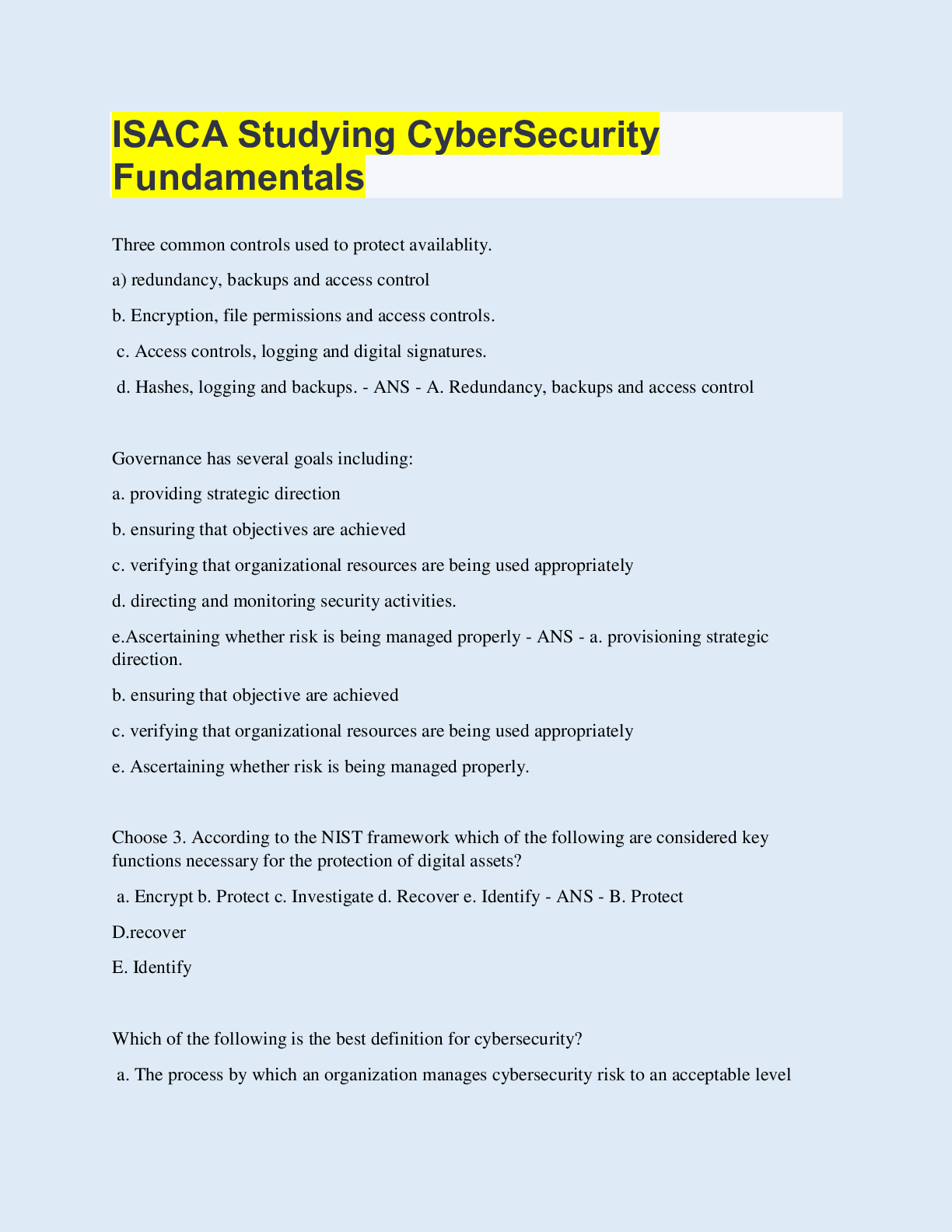 ISACA Studying CyberSecurity Fundamentals - Scholarfriends