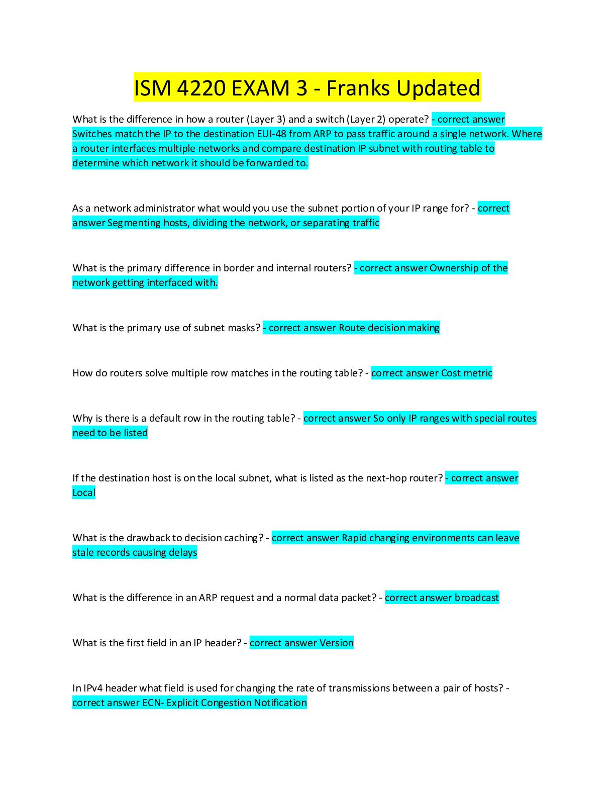 ISM 4220 EXAM 3 - Franks Updated - Scholarfriends