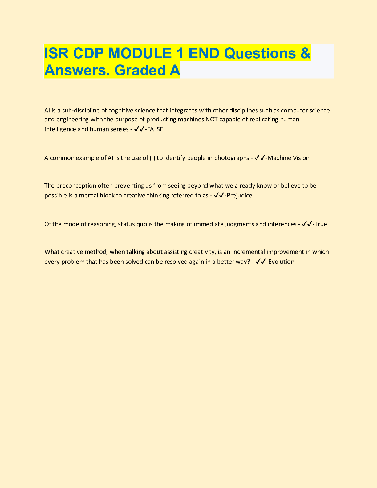 ISR CDP MODULE 1 END Questions & Answers. Graded A - Scholarfriends