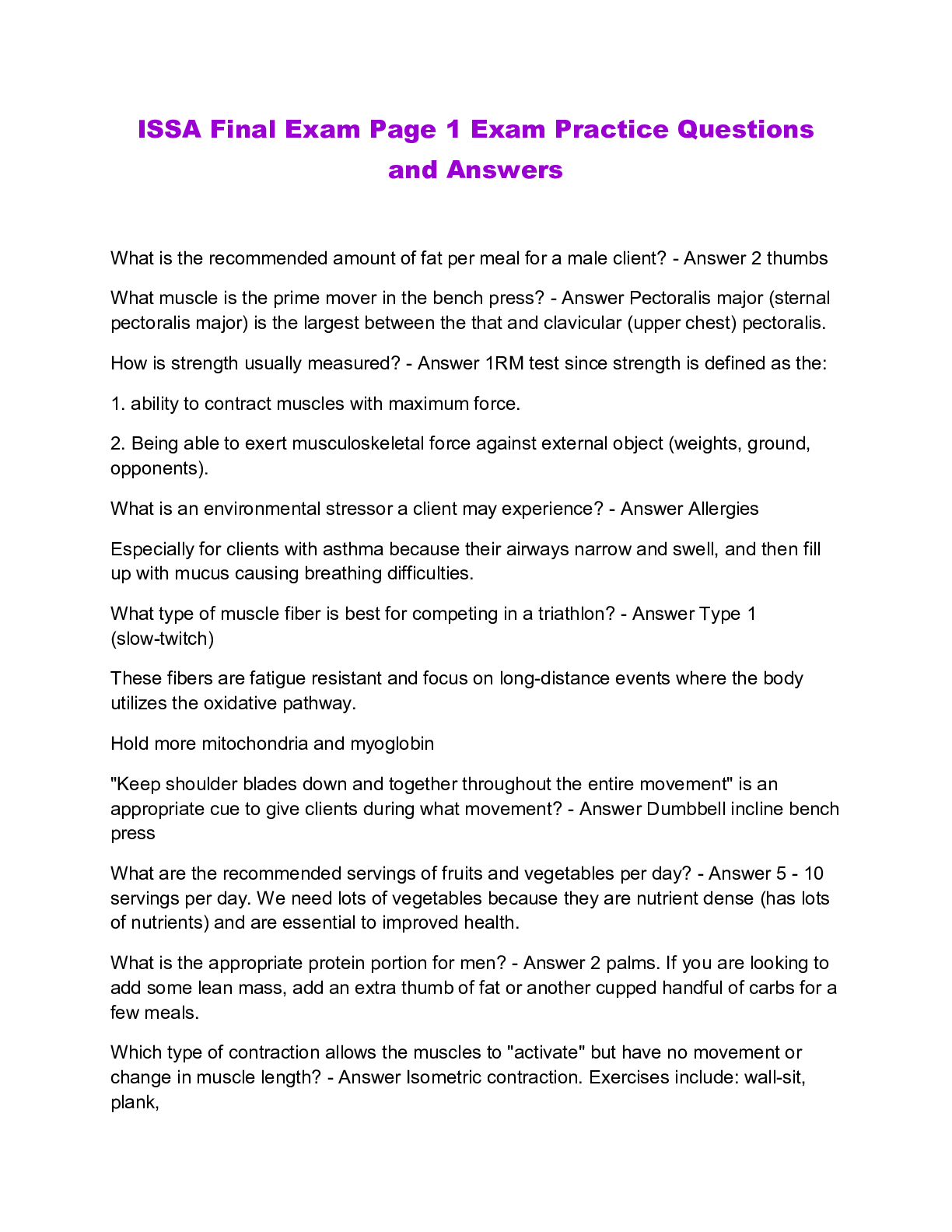 ISSA Final Exam Page 1 Exam Practice Questions and Answers - Scholarfriends