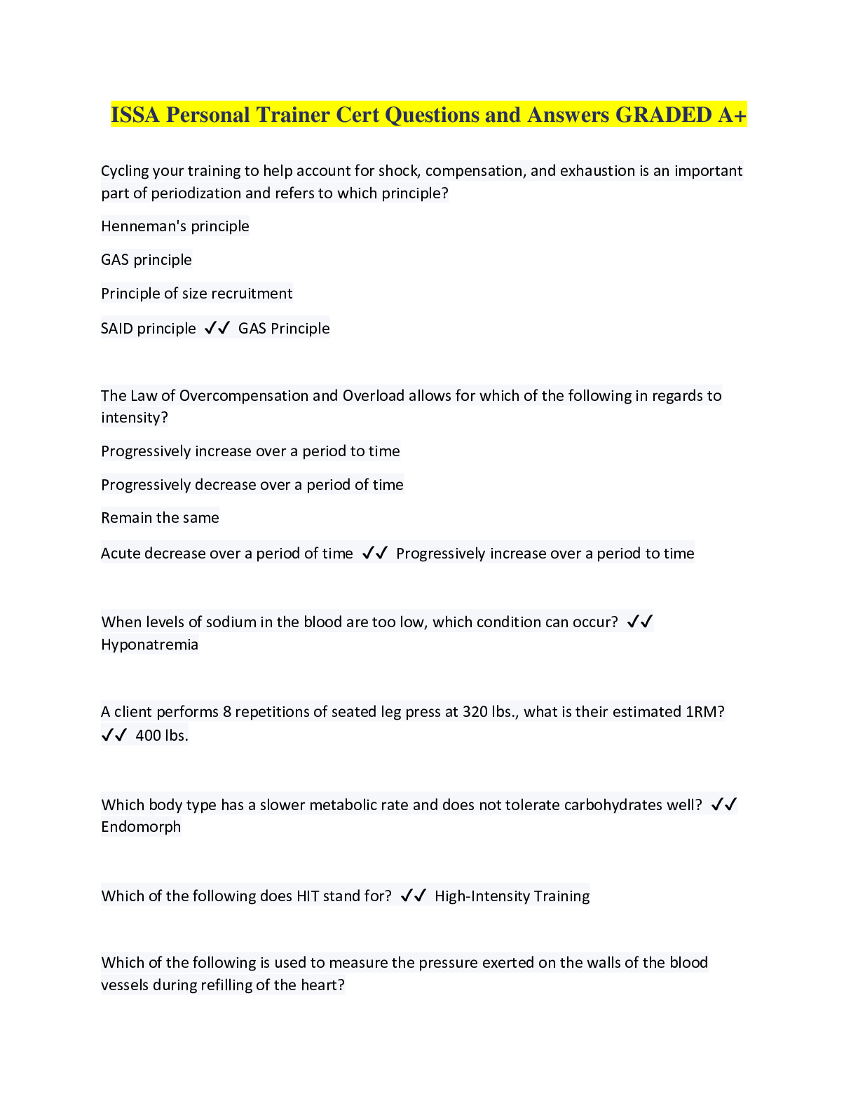ISSA Personal Trainer Cert Questions and Answers GRADED A+ - Scholarfriends