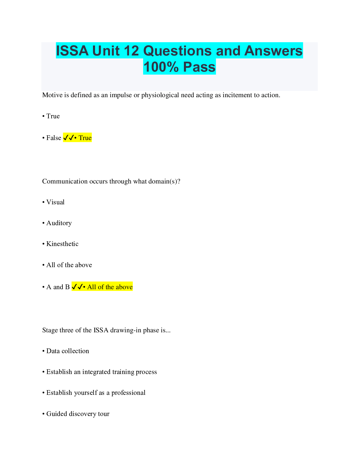 ISSA Unit 12 Questions and Answers 100% Pass - Scholarfriends