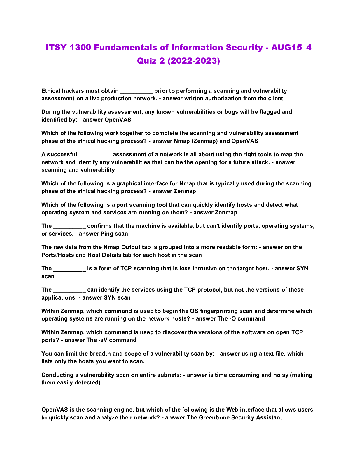 ITSY 1300 Fundamentals of Information Security - AUG15_4 Quiz 2 (2022 ...