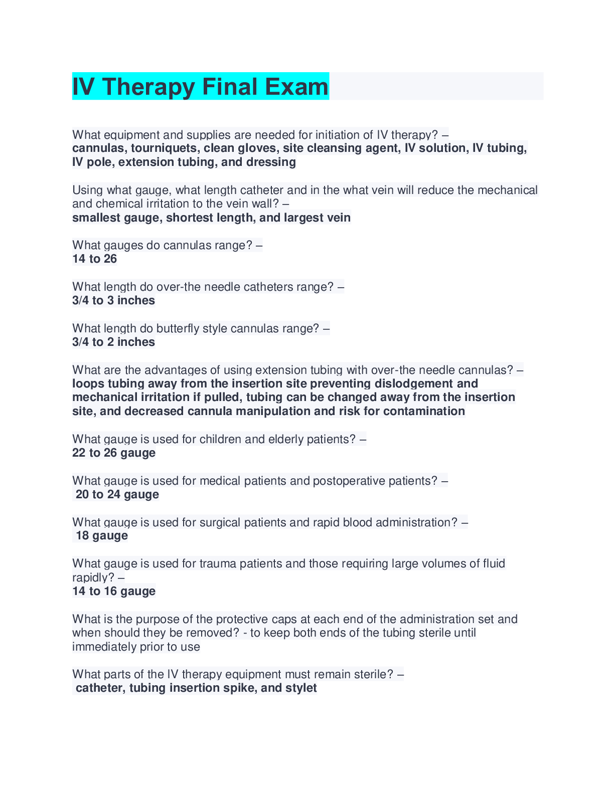 IV Therapy Final Exam & graded A+ updated 2022. - Scholarfriends