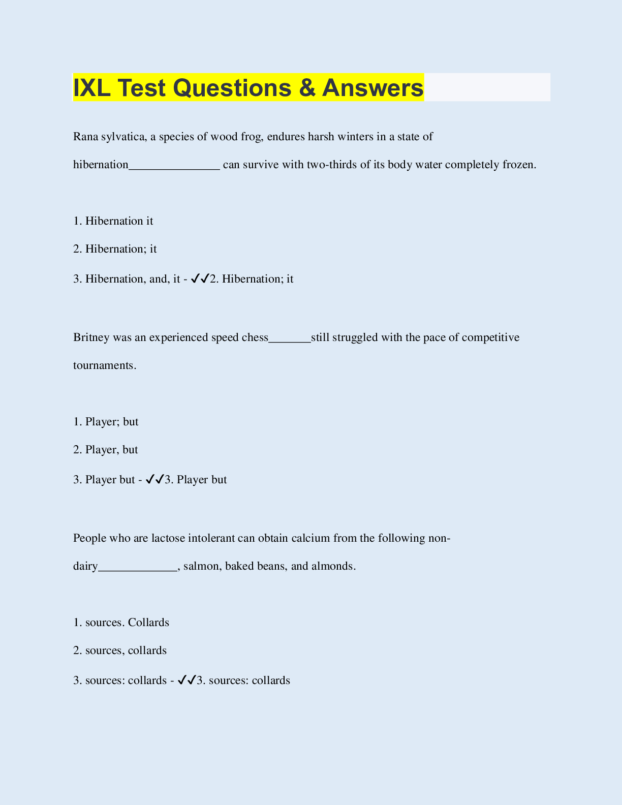 IXL Test Questions & Answers - Scholarfriends
