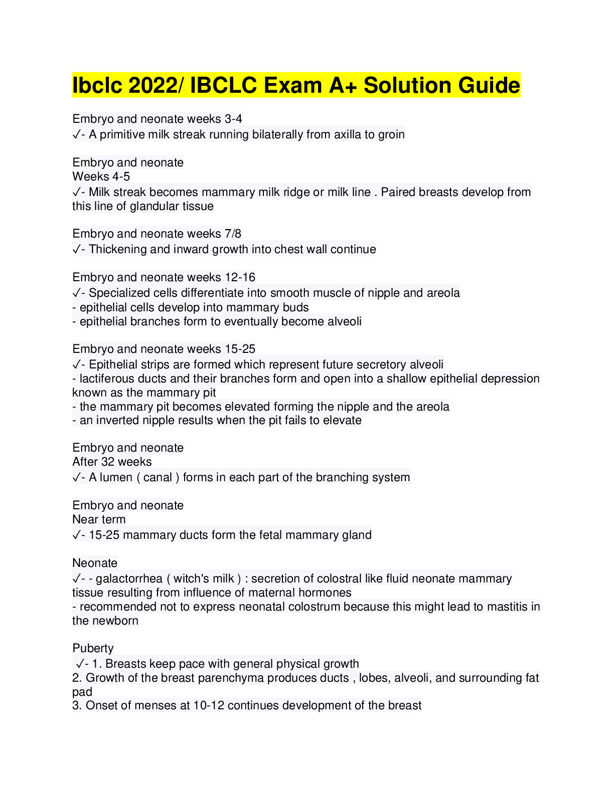 (Solution guide) 2022 International Board Certified Lactation ...