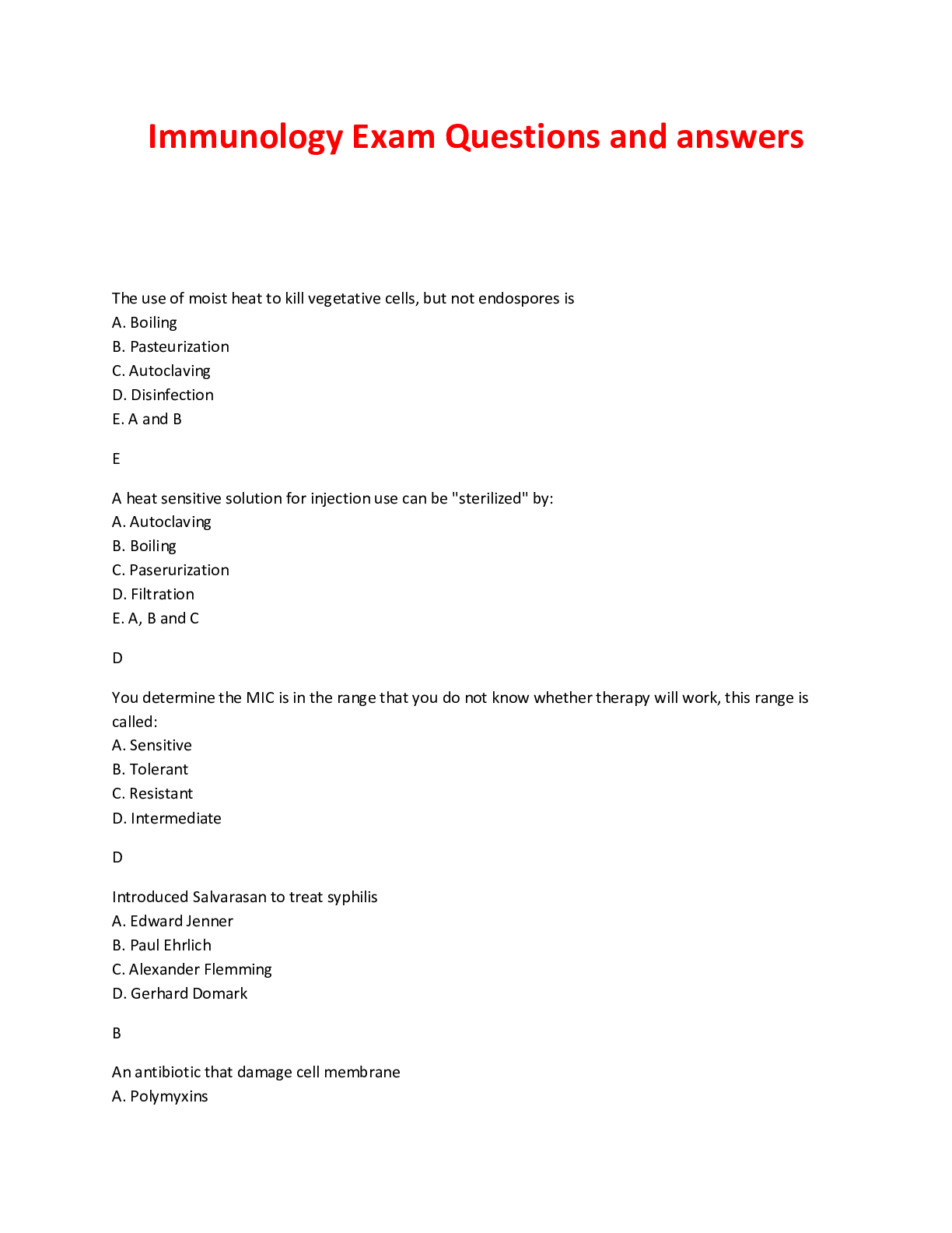 Immunology Exam Questions and answers – Scholarfriends - Scholarfriends