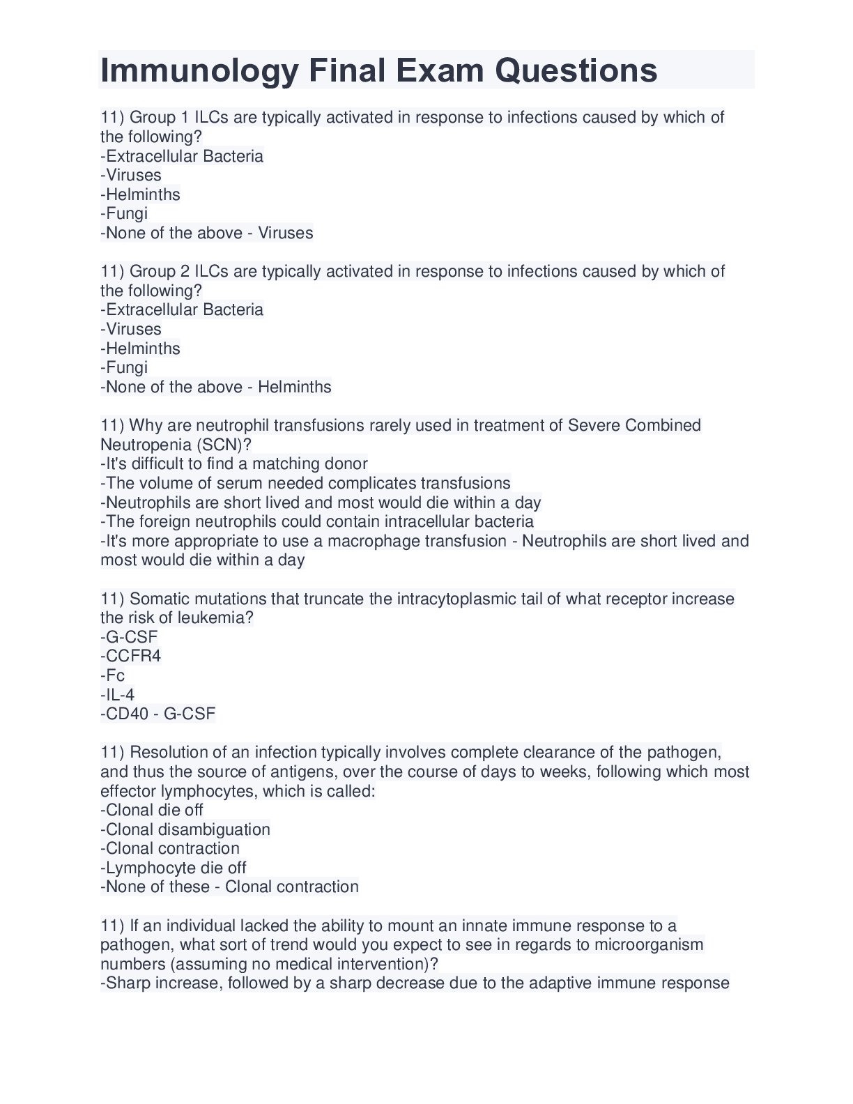 Immunology Final Exam Questions - Scholarfriends