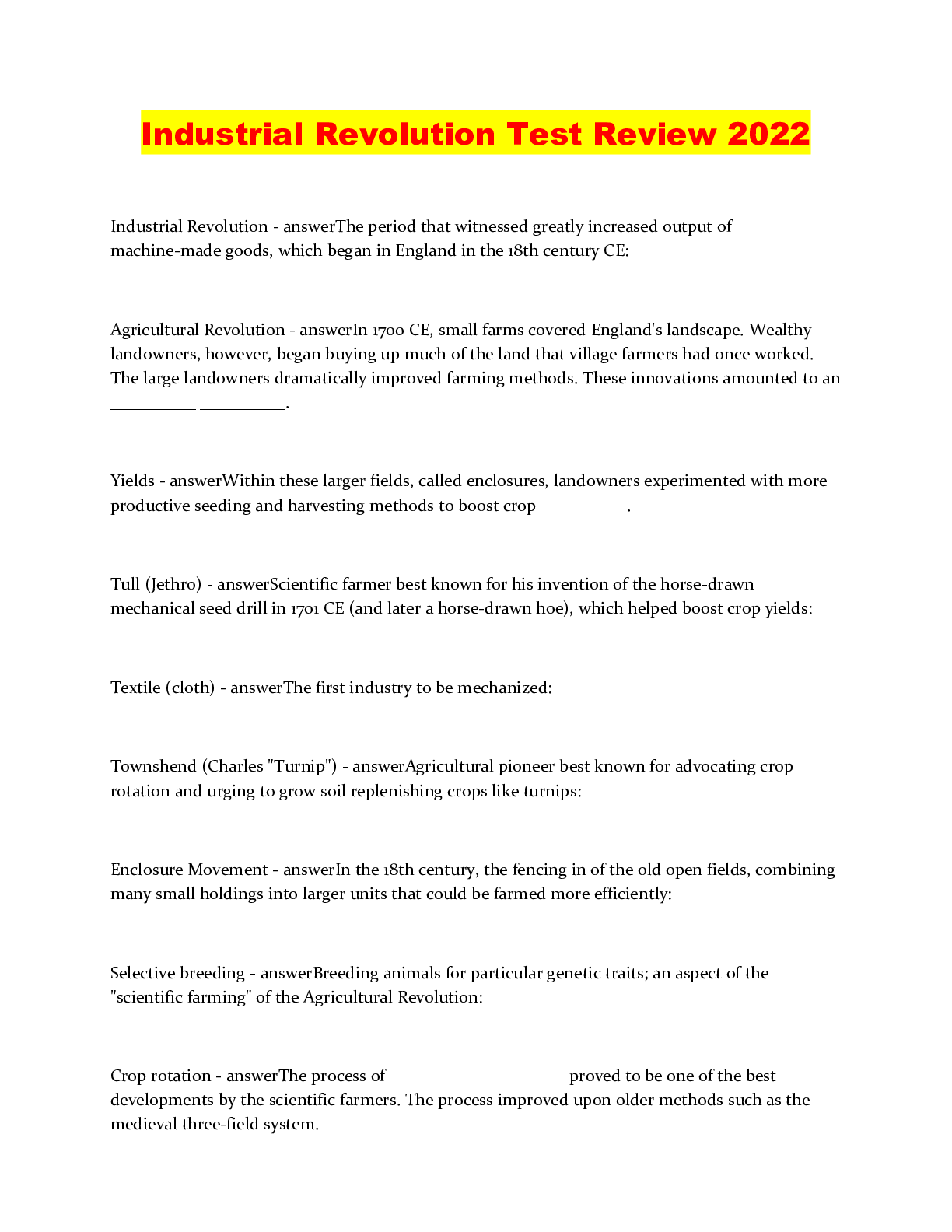 Industrial Revolution Test Review 2022 - Scholarfriends