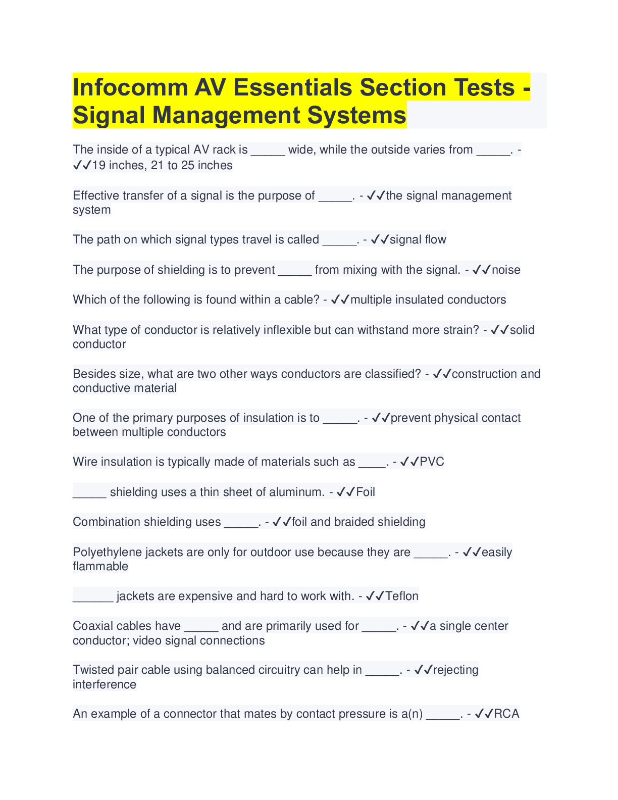 Infocomm AV Essentials Section Tests - Signal Management Systems ...