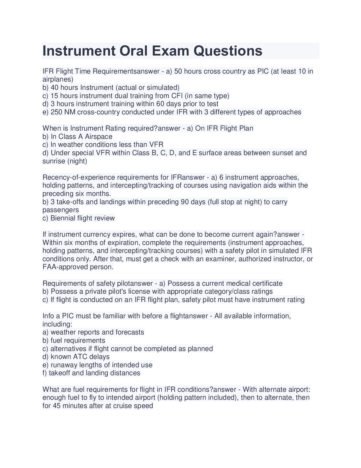 Instrument Oral Exam Questions - Scholarfriends