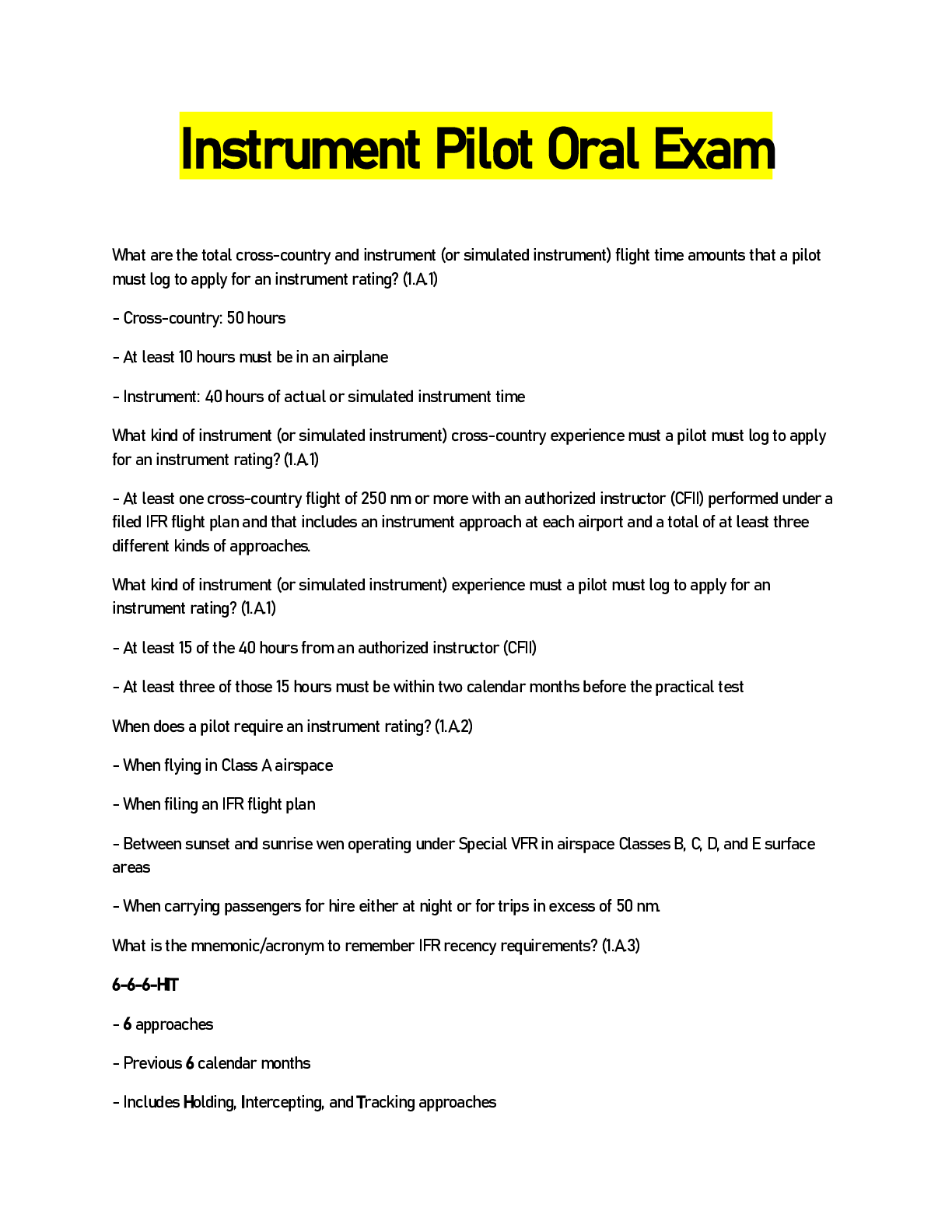 Instrument Pilot Oral Exam - Scholarfriends
