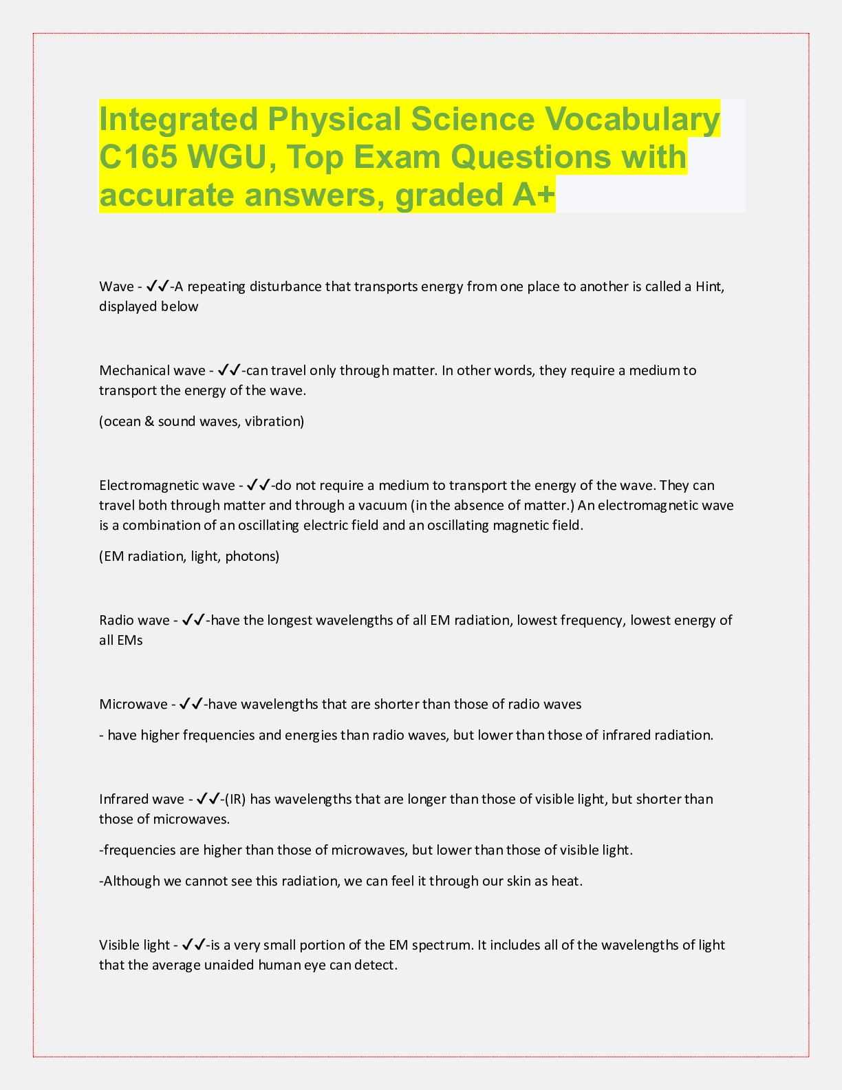 Integrated Physical Science Vocabulary C165 WGU, Top Exam Questions ...