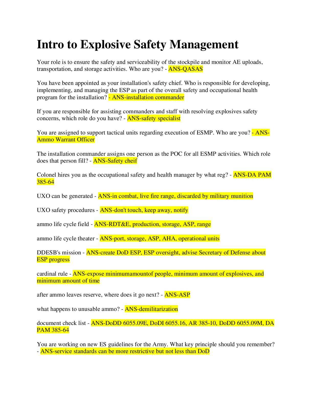 Intro to Explosive Safety Management/100%ACCURATE ANSWERS - Scholarfriends