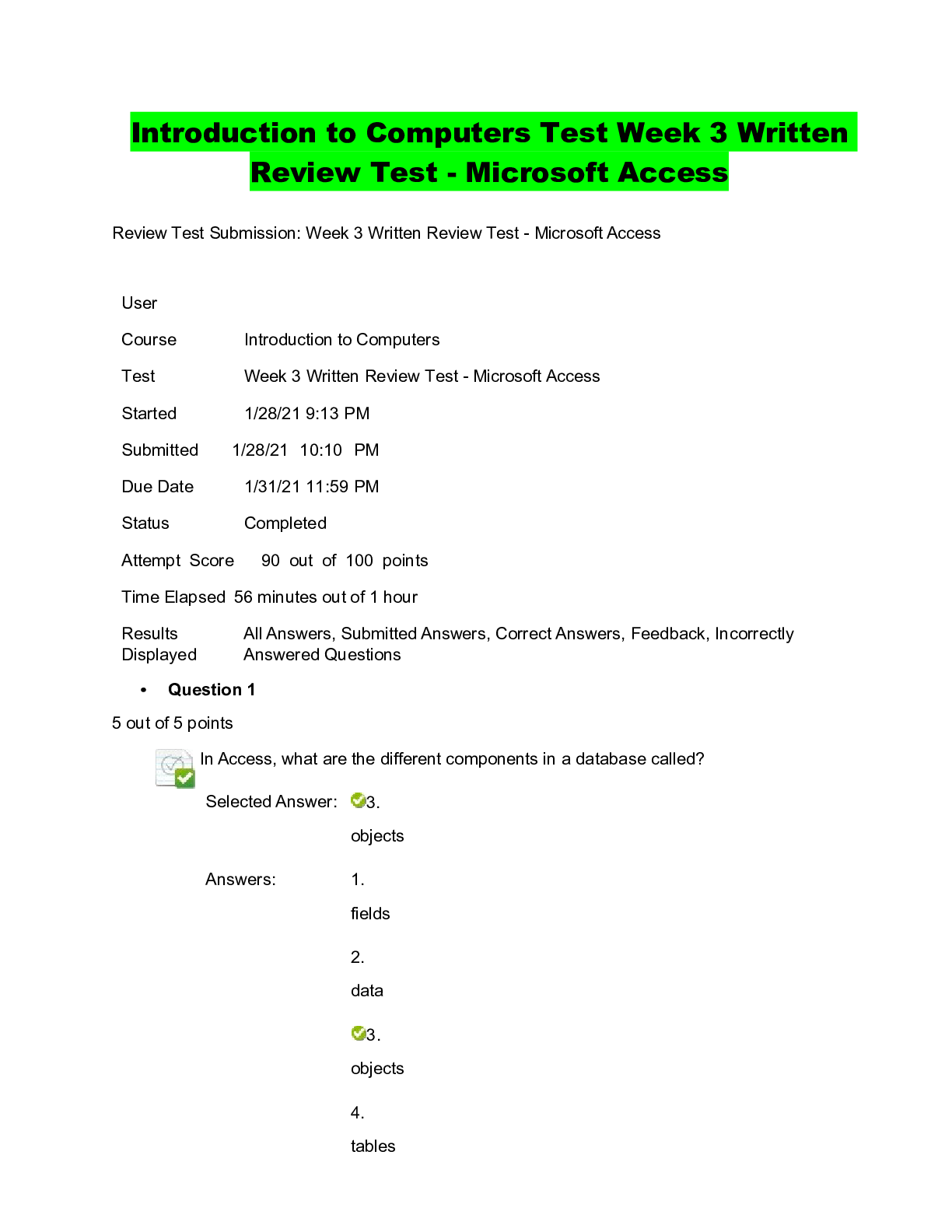 Introduction to Computers Test Week 3 Written Review Test - Microsoft ...