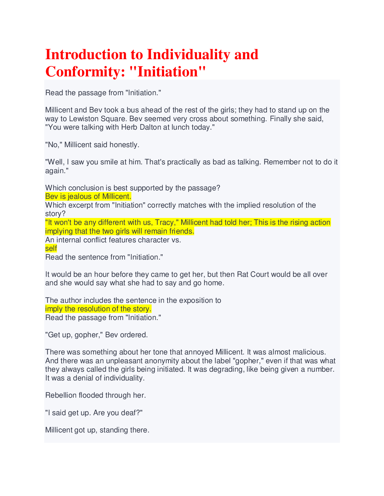 Introduction to Individuality and Conformity: "Initiation" Exams 2022/ ...