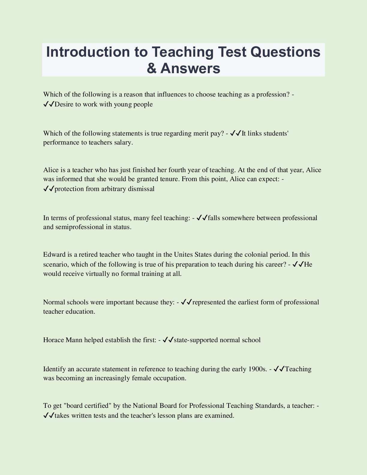 Introduction to Teaching Test Questions & Answers | ScholarFriends