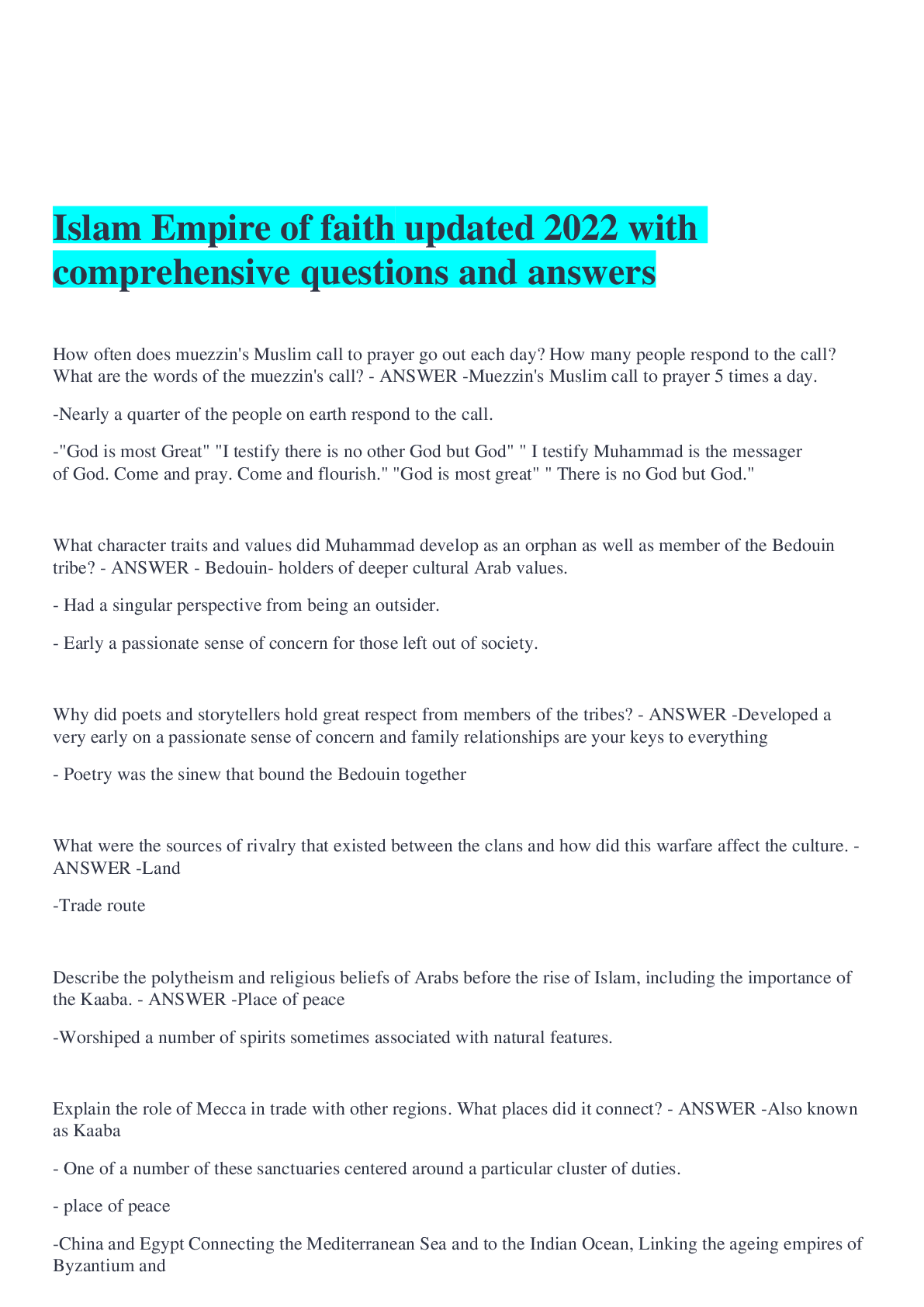 Islam Empire of faith updated 2022 with comprehensive questions and ...