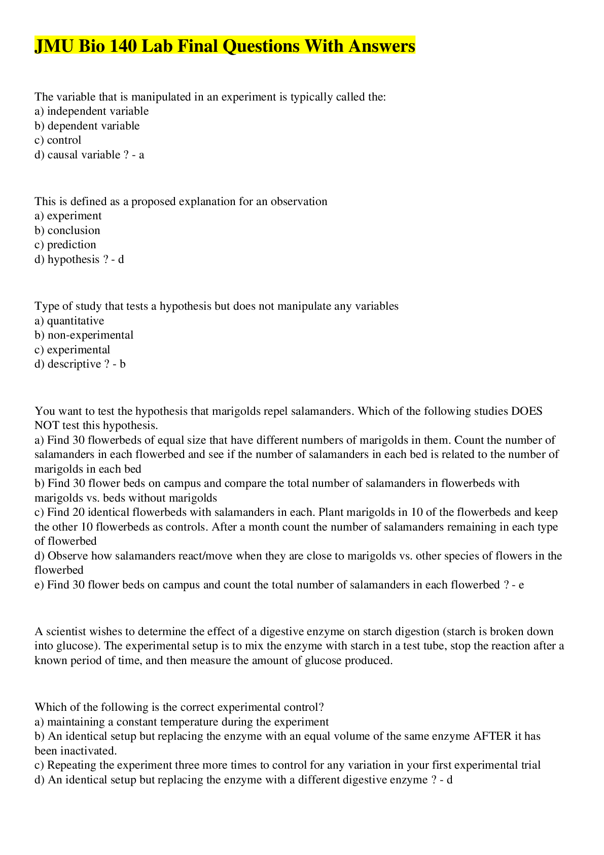 JMU Bio 140 Lab Final Questions With Answers – Scholarfriends ...