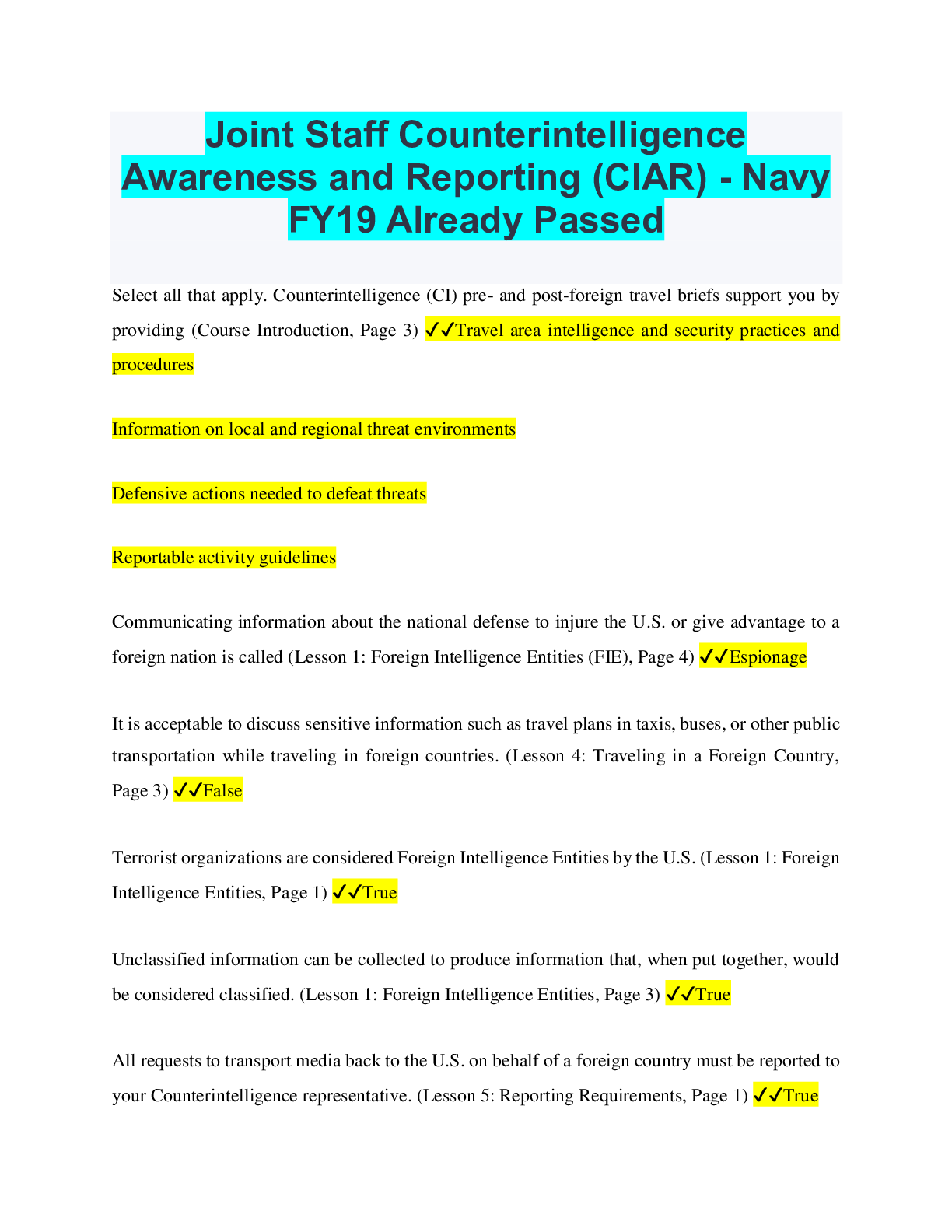 Joint Staff Counterintelligence Awareness and Reporting (CIAR) - Navy ...