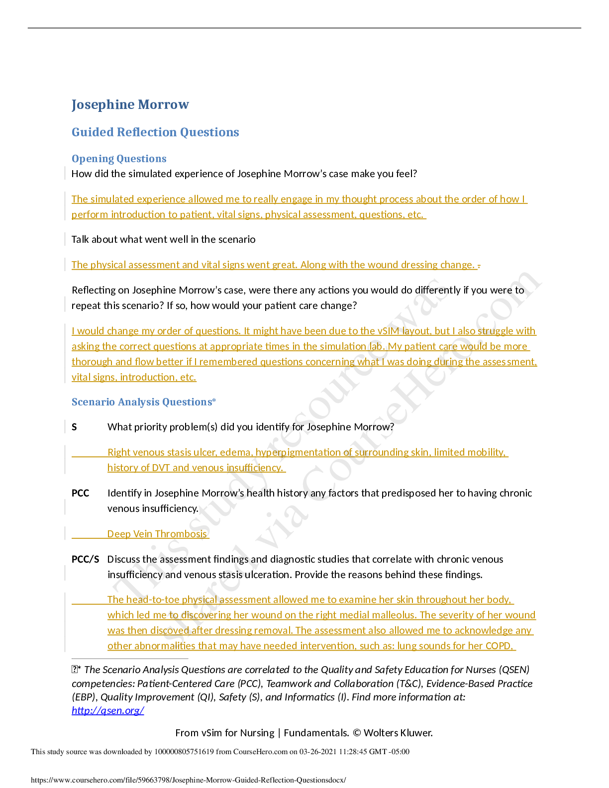 Josephine Morrow Guided Reflection Questions - Scholarfriends