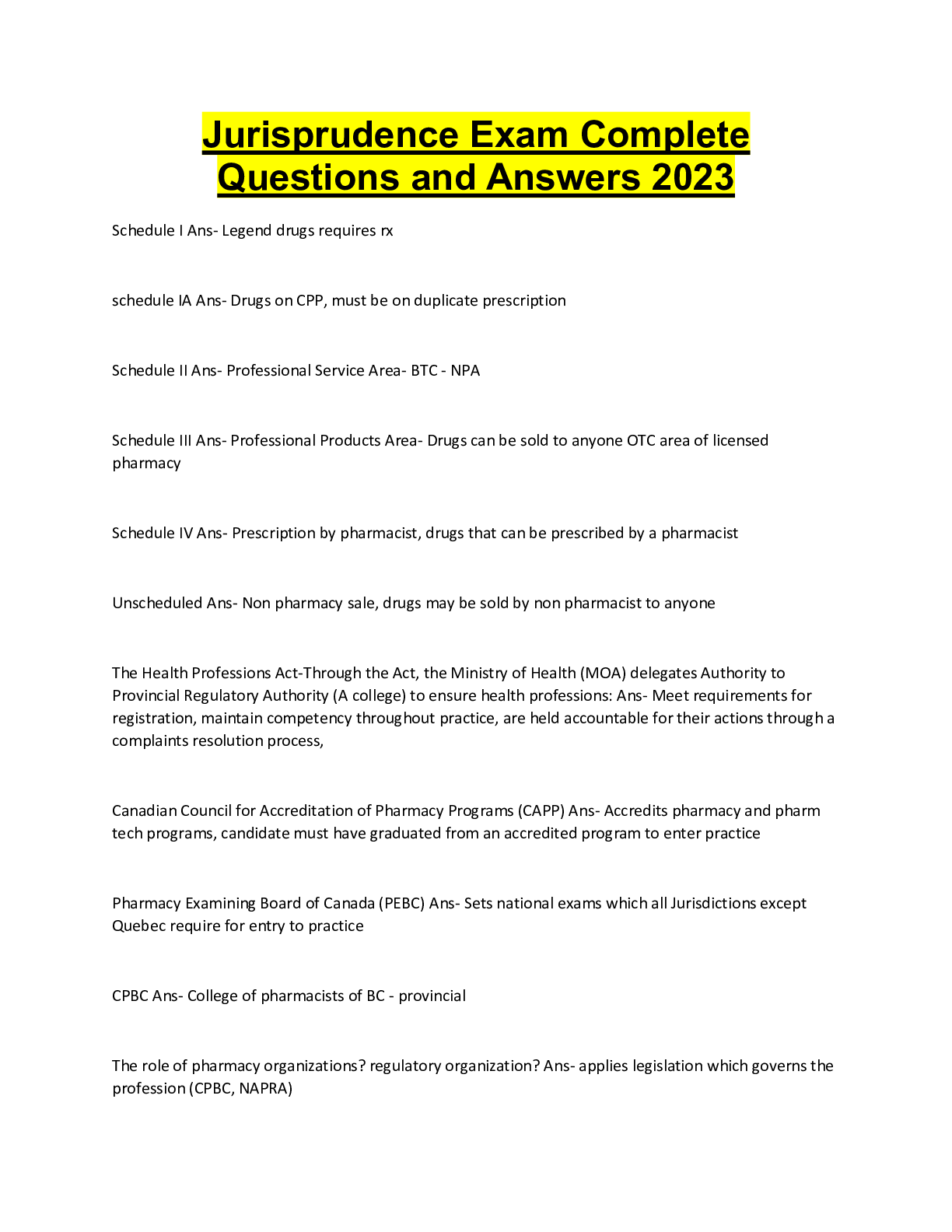 Jurisprudence Exam Complete Questions and Answers 2023 - Scholarfriends