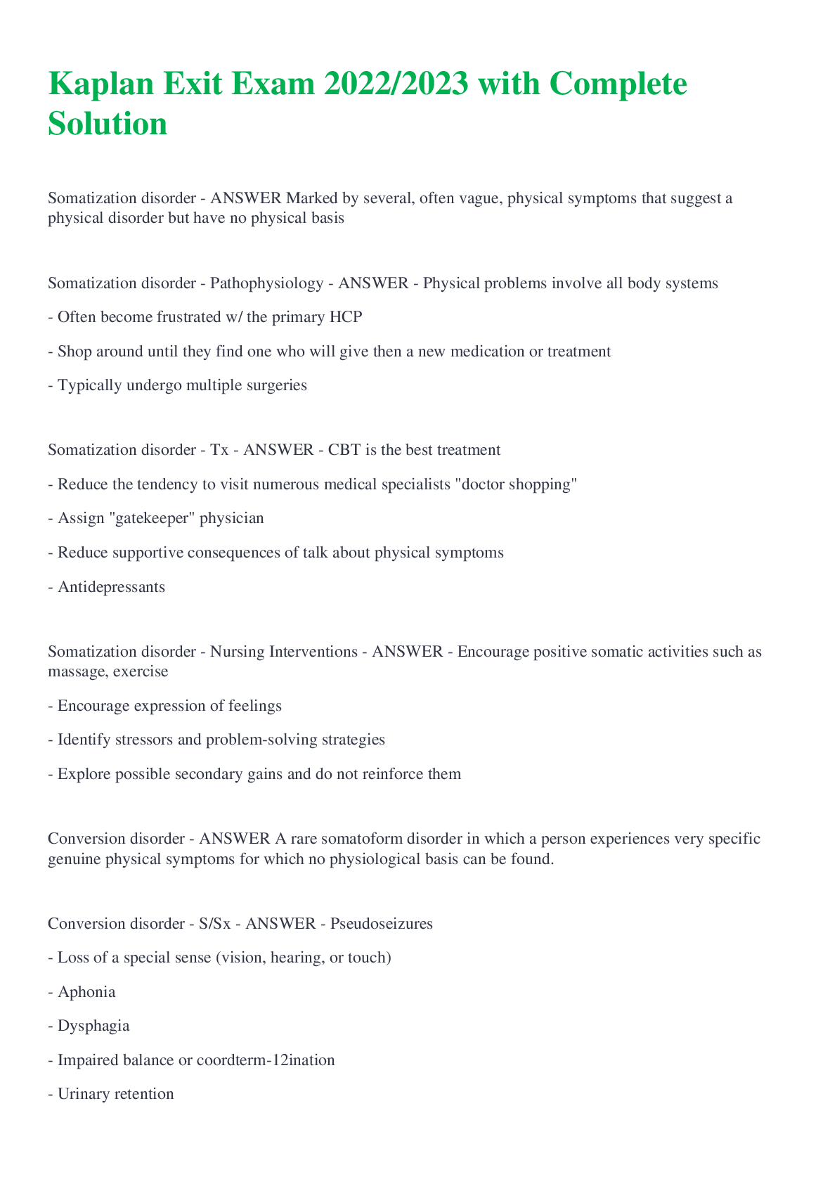 Kaplan Exit Exam 2022/2023 | 87 Questions And Answers – Scholarfriends ...