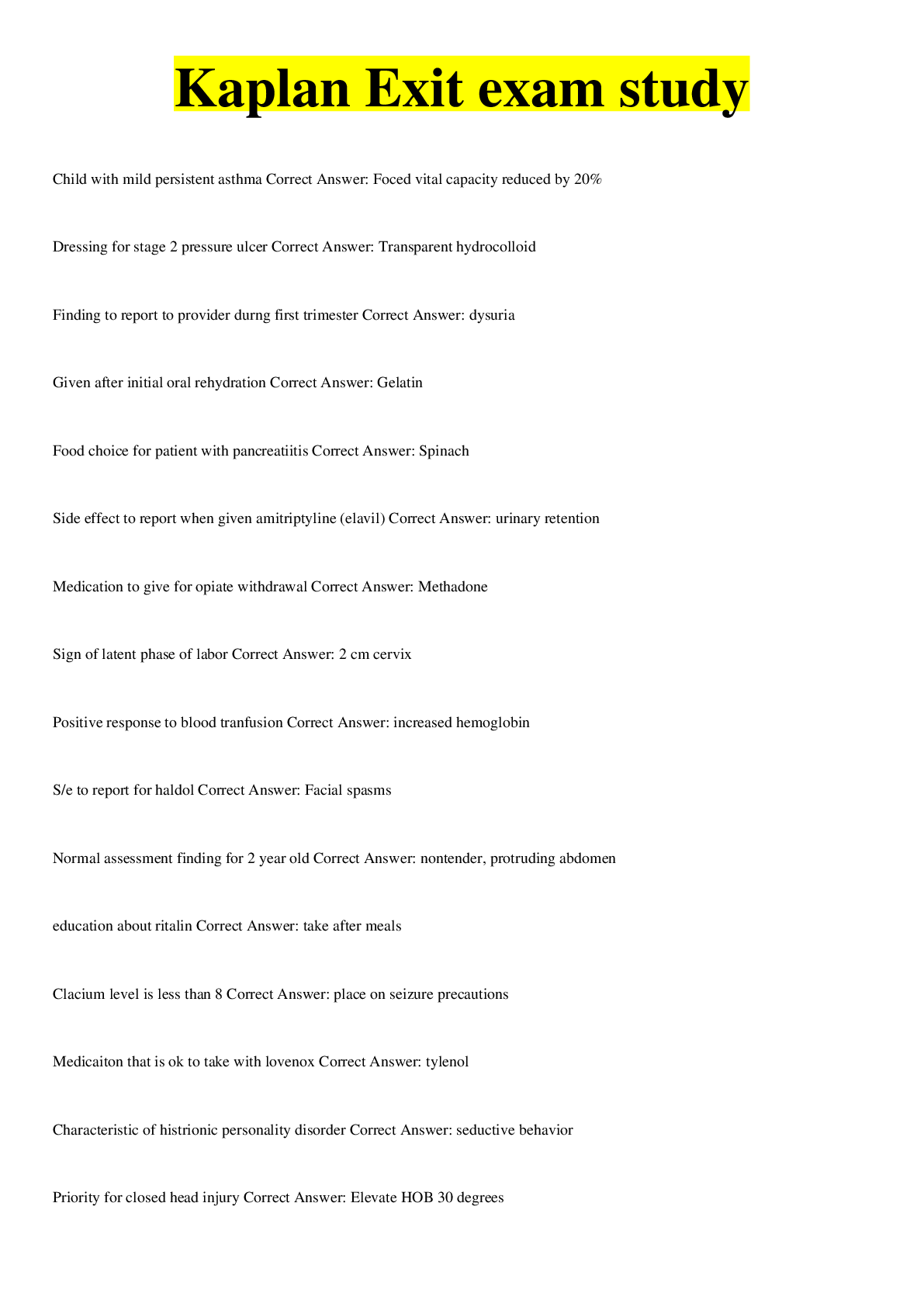 Kaplan Exit exam study - Scholarfriends