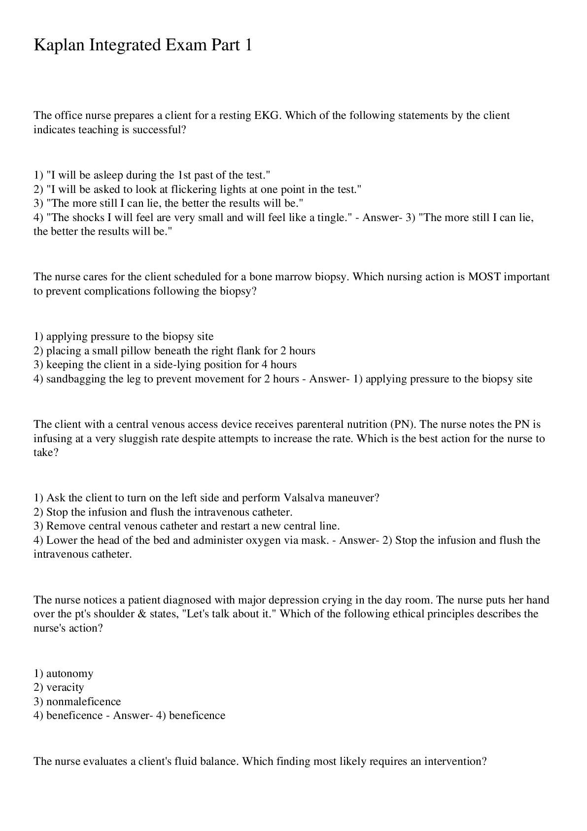 Kaplan Integrated Exam Part 1 - Scholarfriends