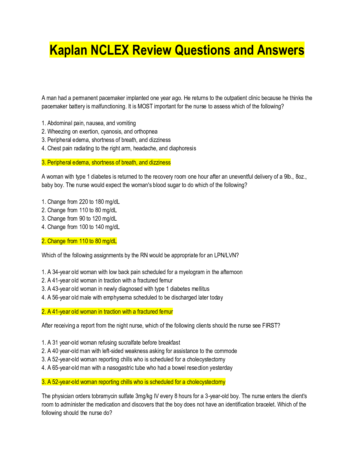 Kaplan NCLEX Review Questions and Answers – Scholarfriends - Scholarfriends