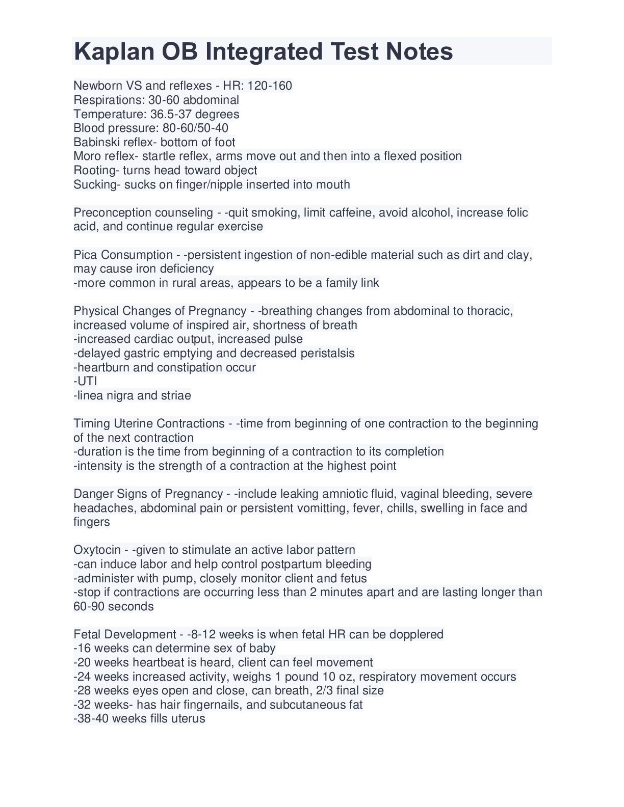 Kaplan OB Integrated Test Notes - Scholarfriends