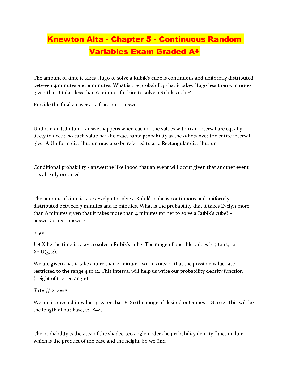 Knewton Alta - Chapter 5 - Continuous Random Variables Exam Graded A+ ...