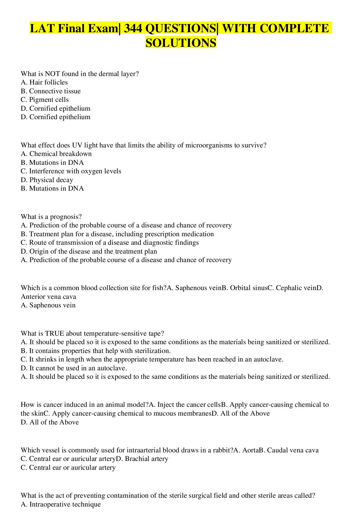 LAT Final Exam| 344 QUESTIONS| WITH COMPLETE SOLUTIONS - Scholarfriends