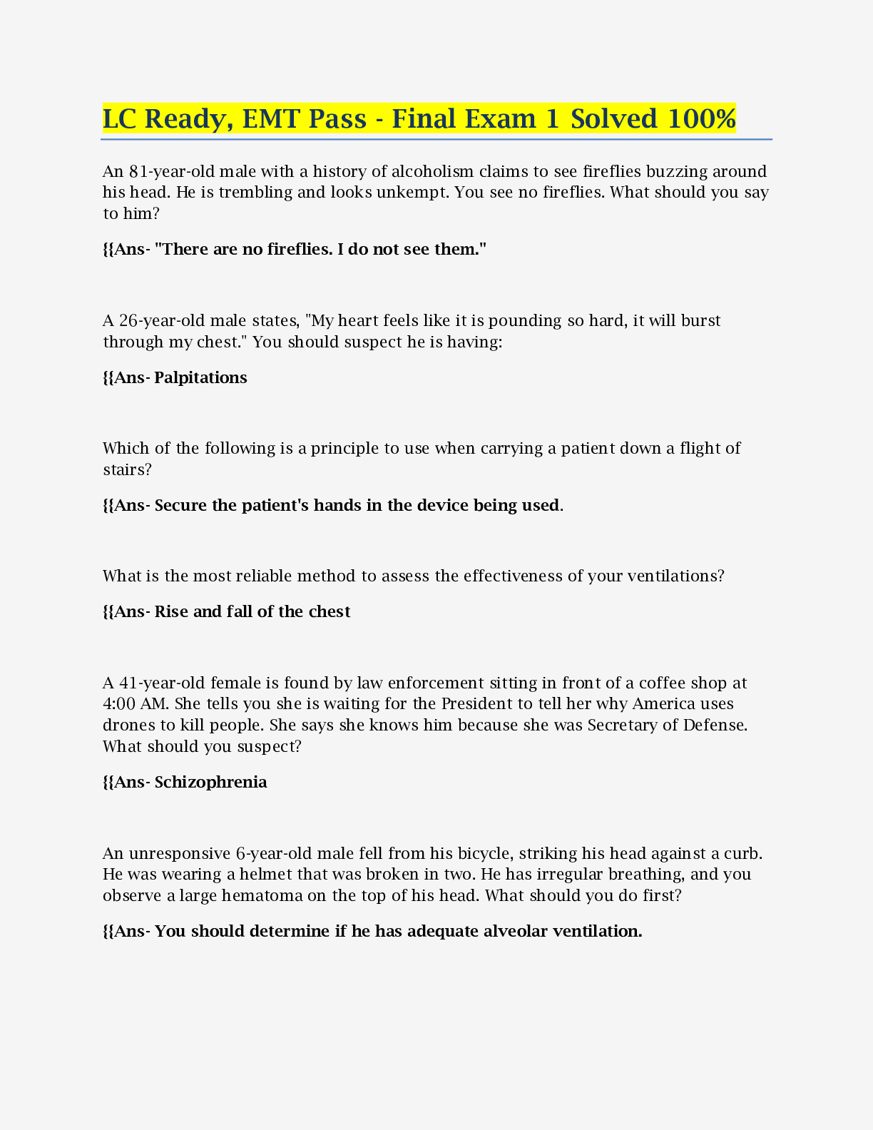 LC Ready, EMT Pass - Final Exam 1 Solved 100% - Scholarfriends