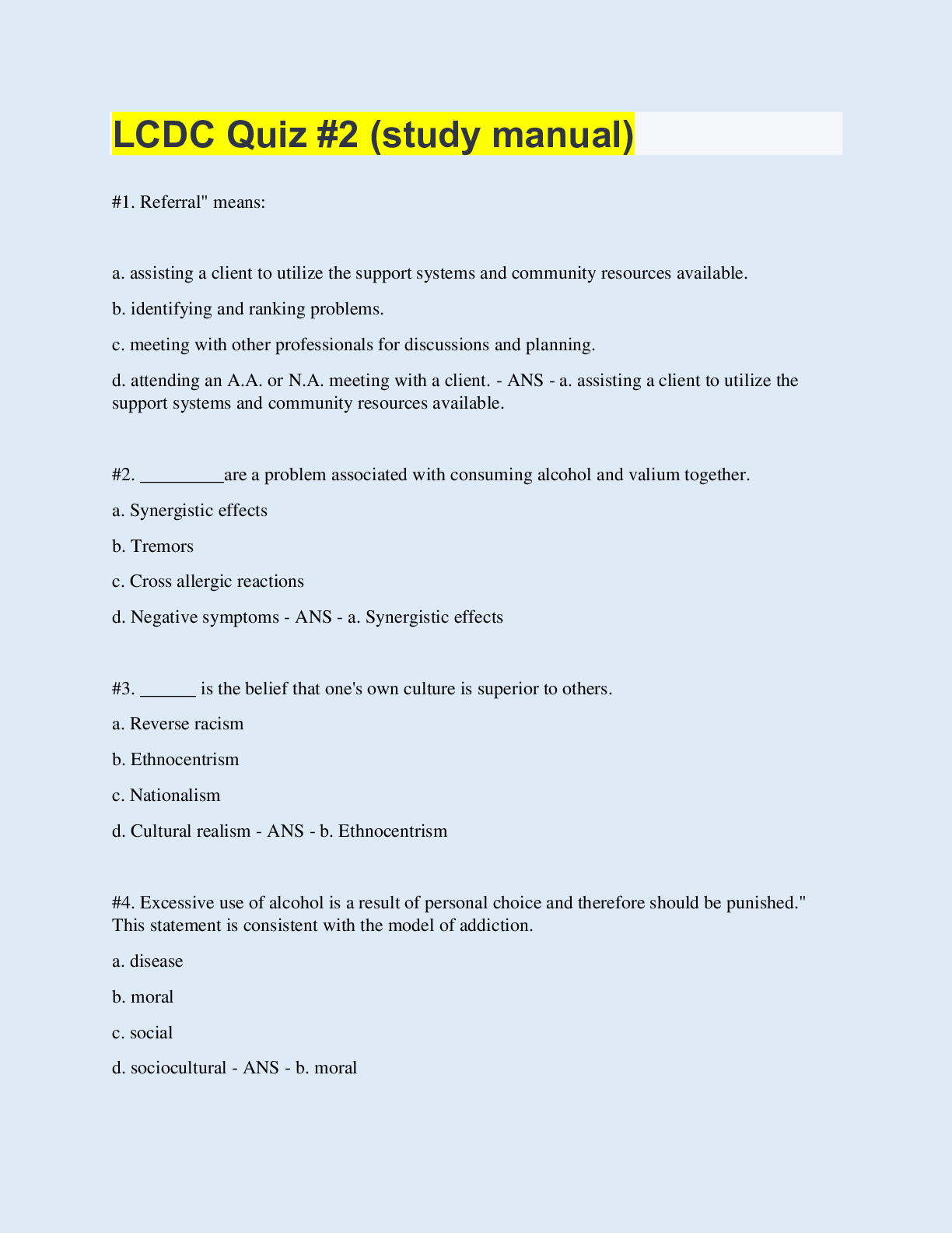 LCDC Quiz #2 (study manual) – Scholarfriends - Scholarfriends