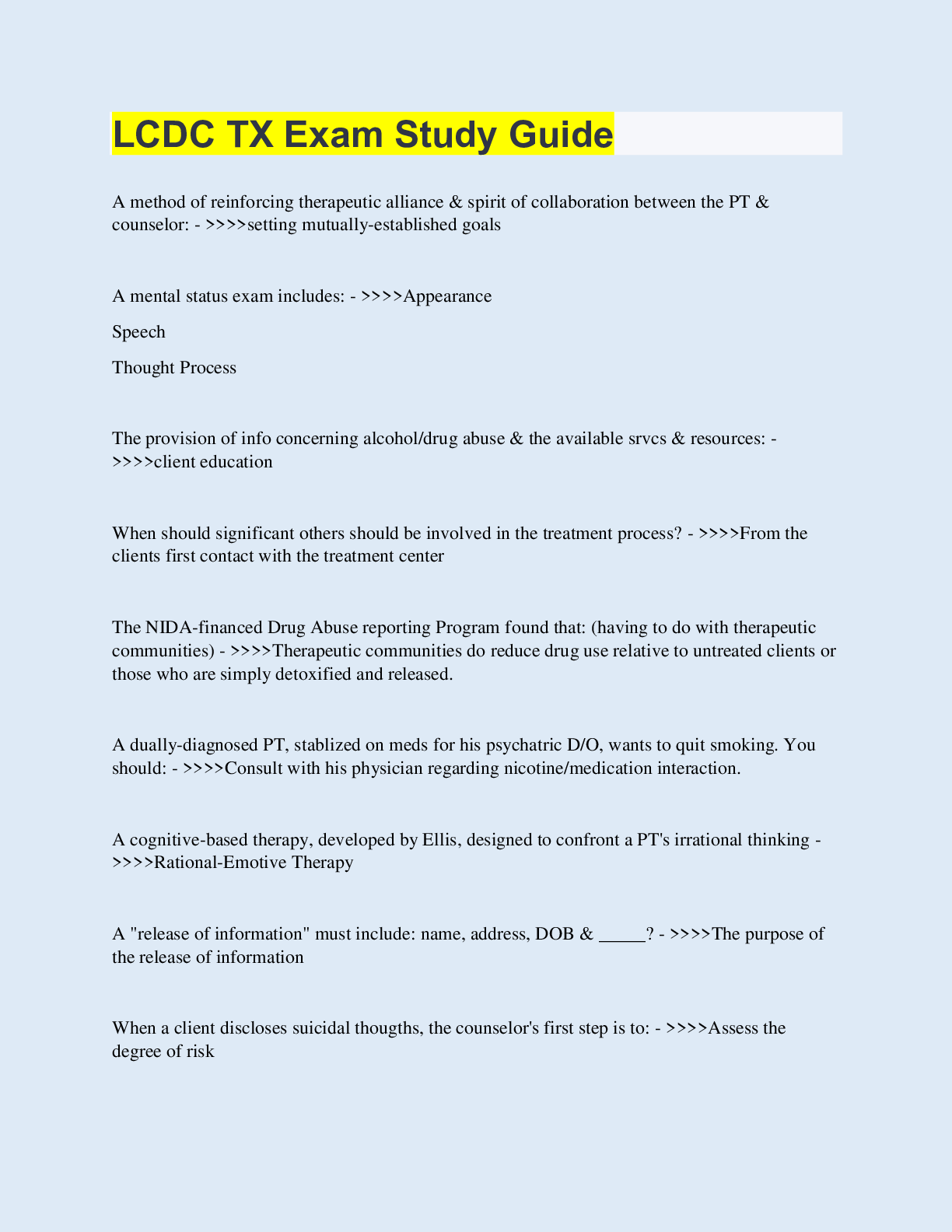 LCDC TX Exam Study Guide - Scholarfriends